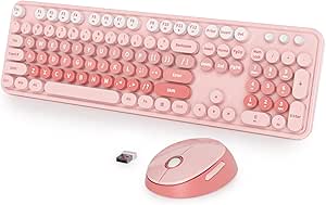 Amazon.com: Fogruaden Pink Retro Typewriter Keyboard and Mouse Wireless ...