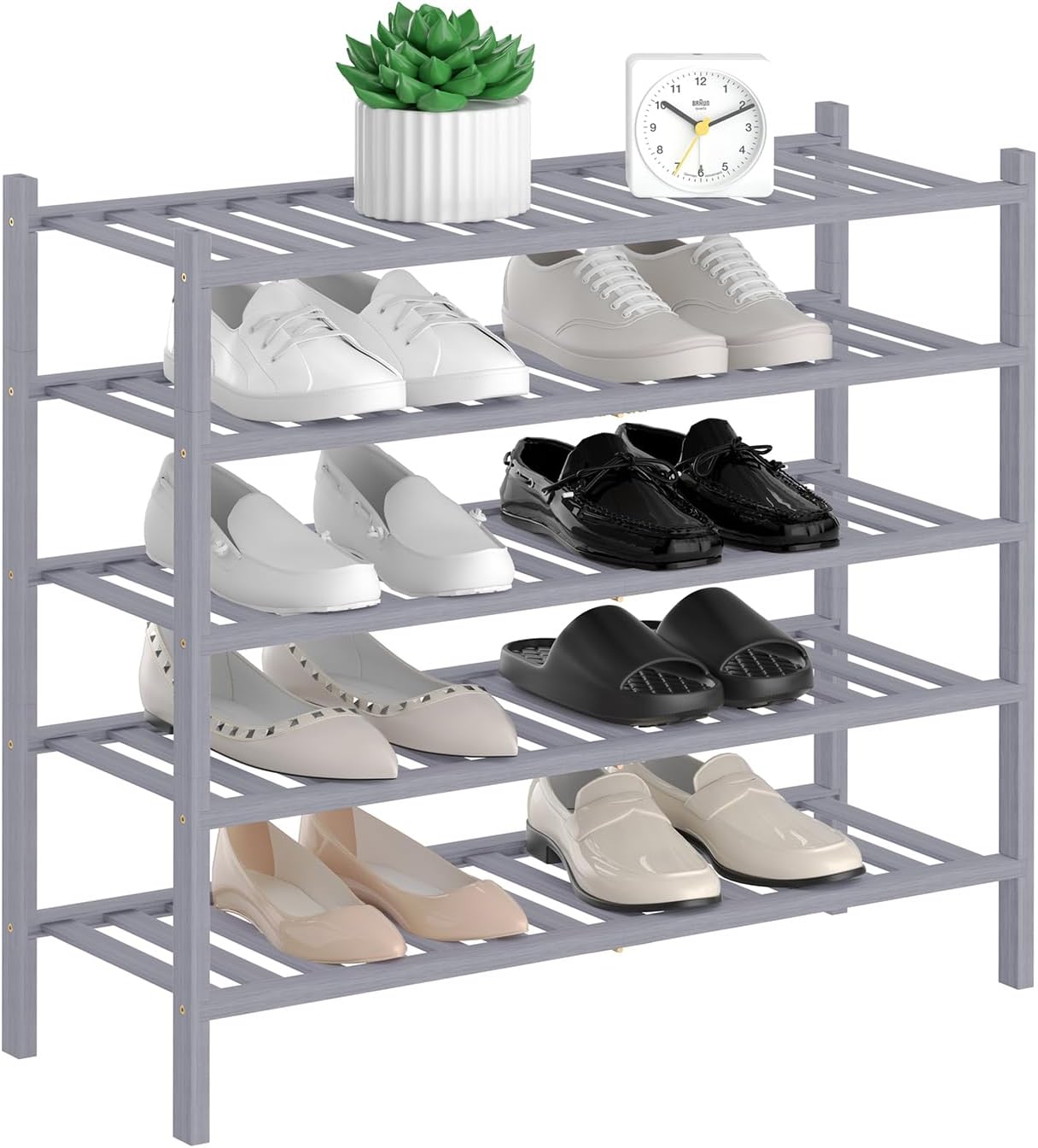 Amazon.com: Grewood Oak Wood Shoe Rack - 3-Tier Storage Shelf with ...