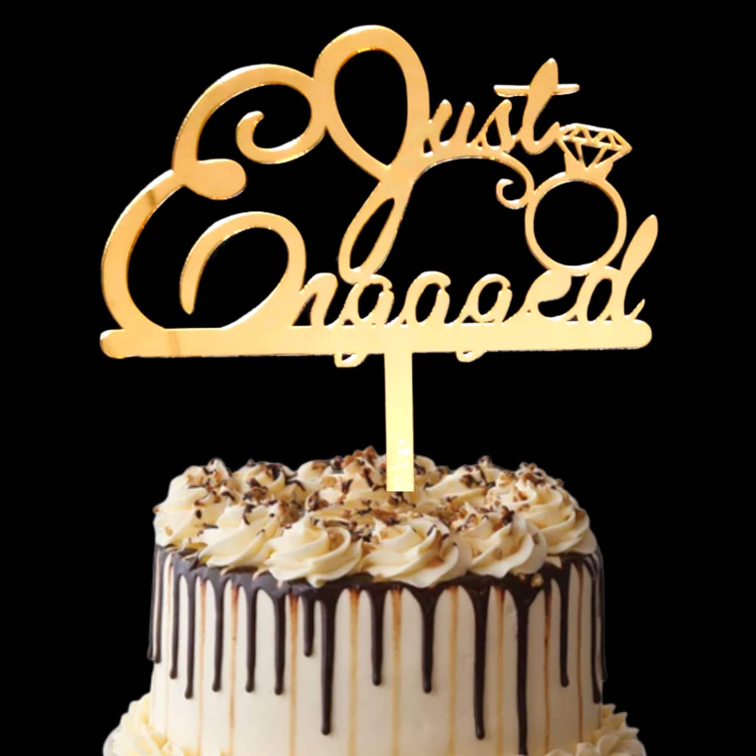 Party Decorz Just Engaged Cake Topper| Engagement Cake Topper| 5 Inch ...
