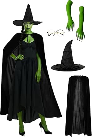 Amazon.com: UQJE 5 Pcs Women's Witch Costume Wicked Green Witch Movie ...
