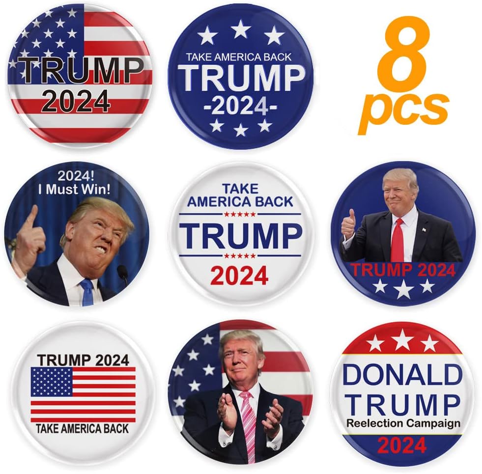 Amazon.com: 8 Pack Trump Buttons Pins, Donald Trump 2024 Presidential ...