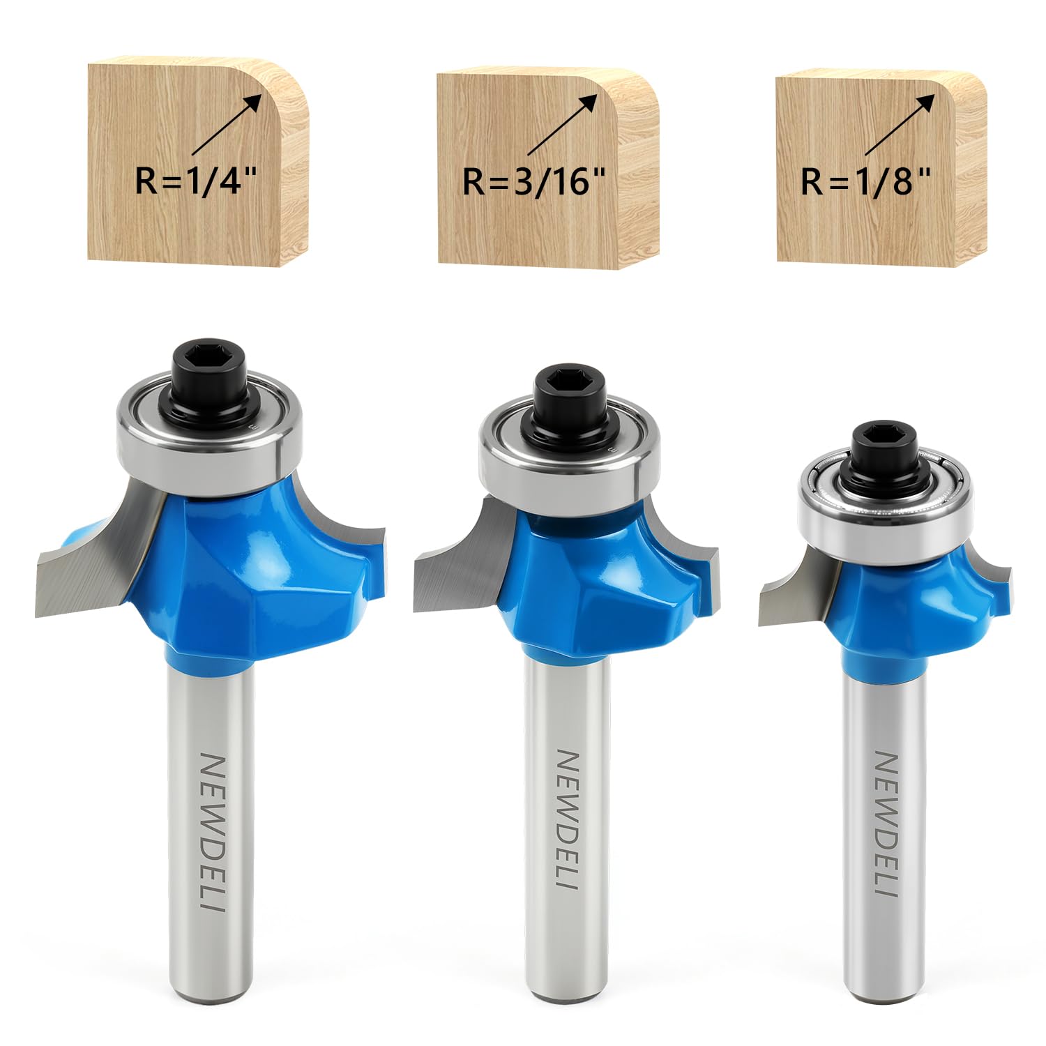 Snapklik.com : 3Pcs Roundover Router Bit Set 1/4 Inch Shank, Carbide ...