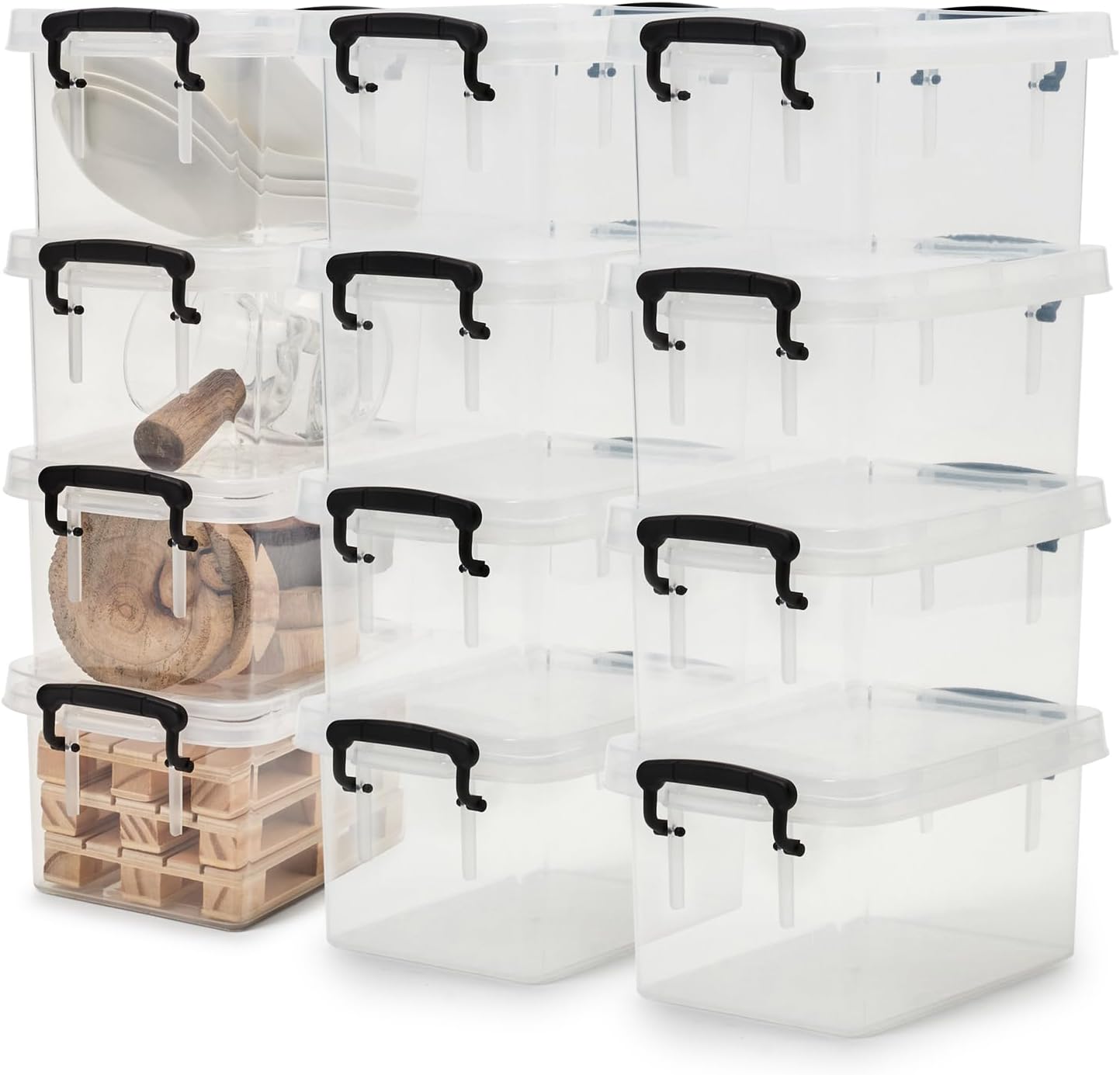 EZOWARE Set of 12 Clear Plastic Storage Box with Lid, 0.7L Small ...