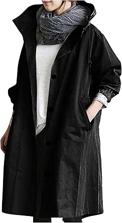 Amazon.com: Women's Hooded Trenchcoat Windbreaker Plus Size Windproof ...