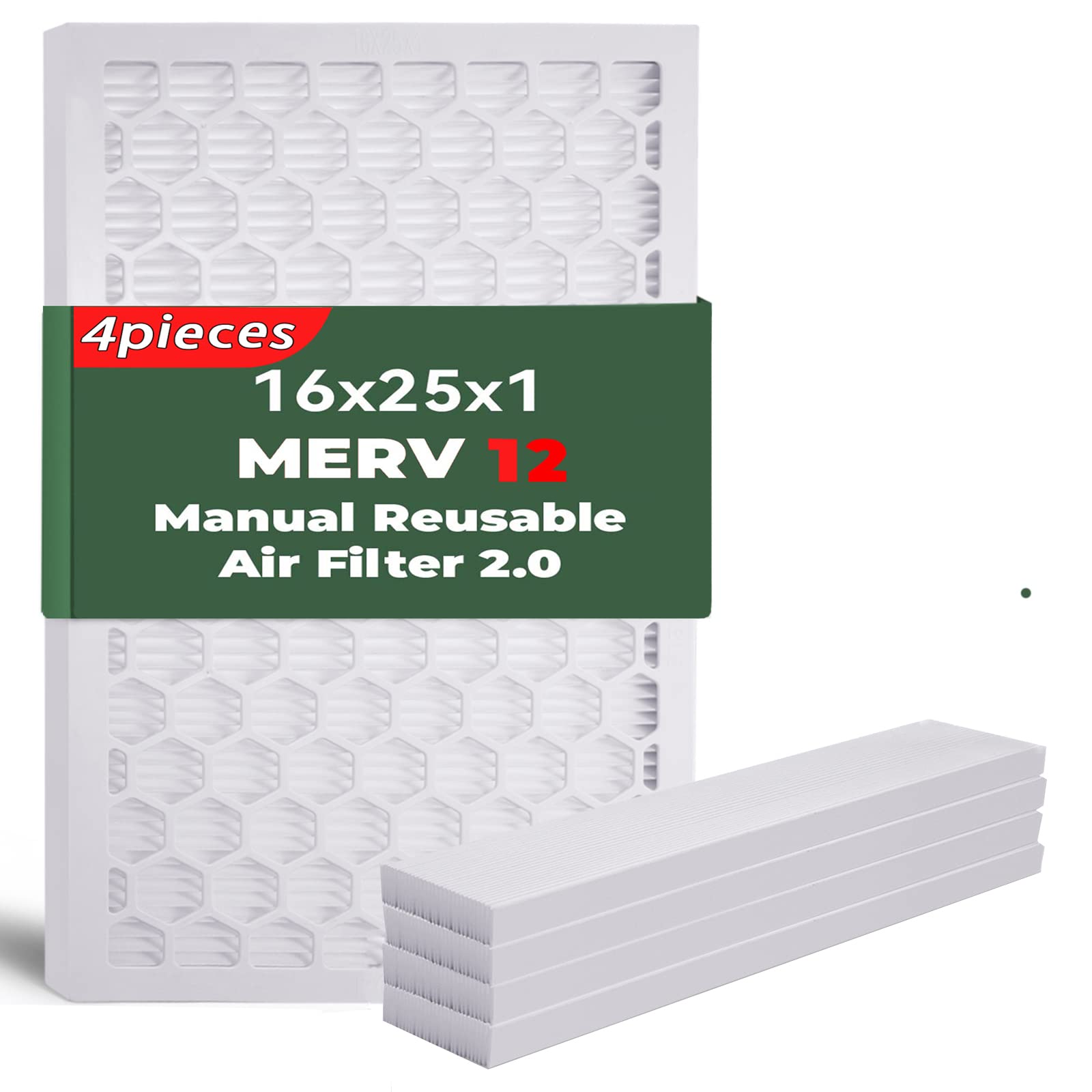 CERO 16x25x1 Manual Reusable Air Filter, MERV 12 Pleated Air Filter ...