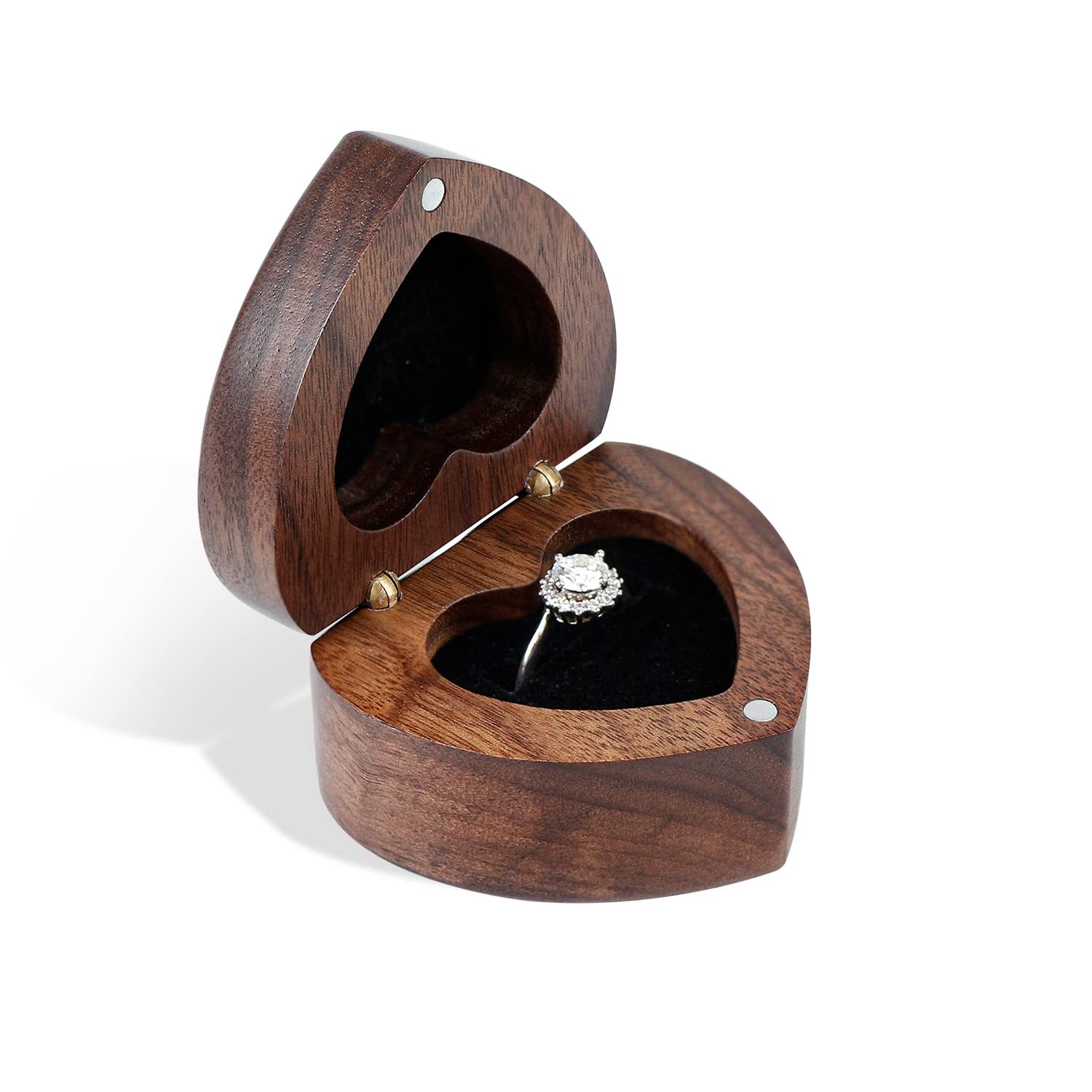 Nincrane HMGF WOOD Black Walnut Wedding Ring Box Velvet Soft Interior ...