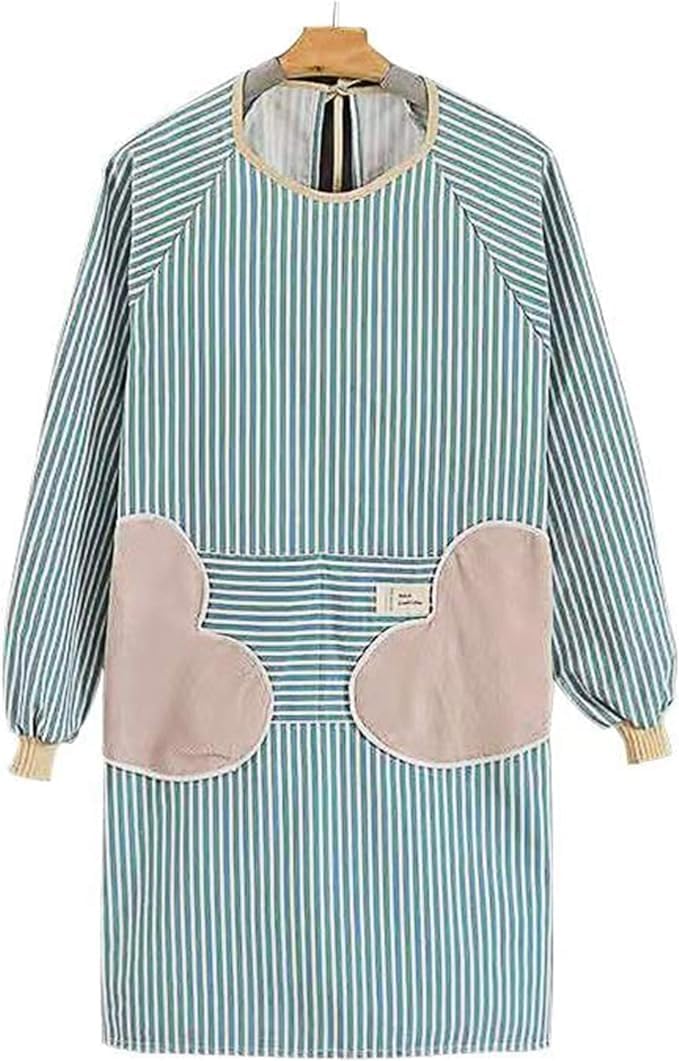 ACEmedia Cotton Linen Long Sleeve Aprons for Women With Pockets ...