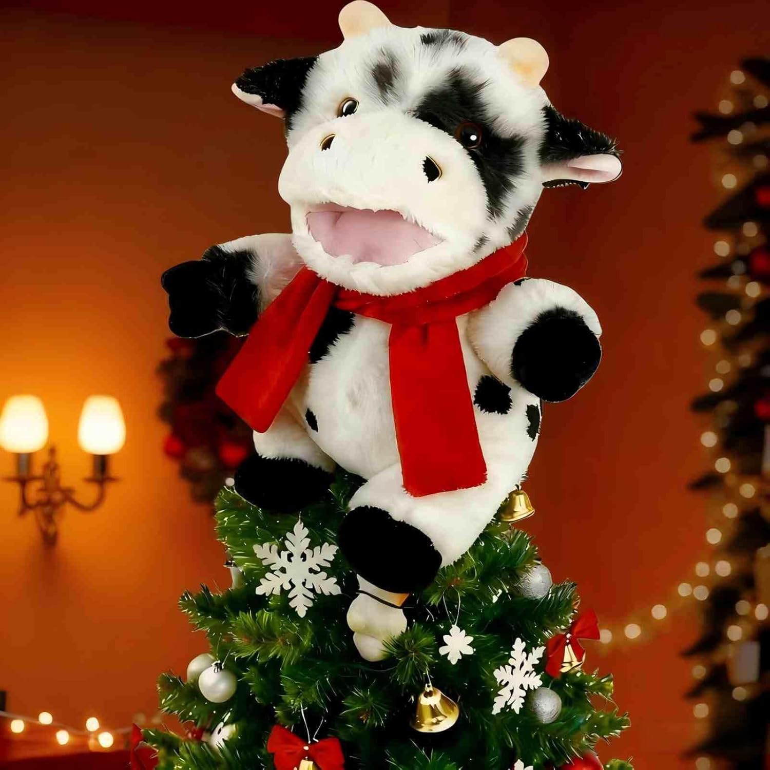 Amazon.com: Cow Christmas Tree Topper with Red Scarf, 9In Stuffed ...