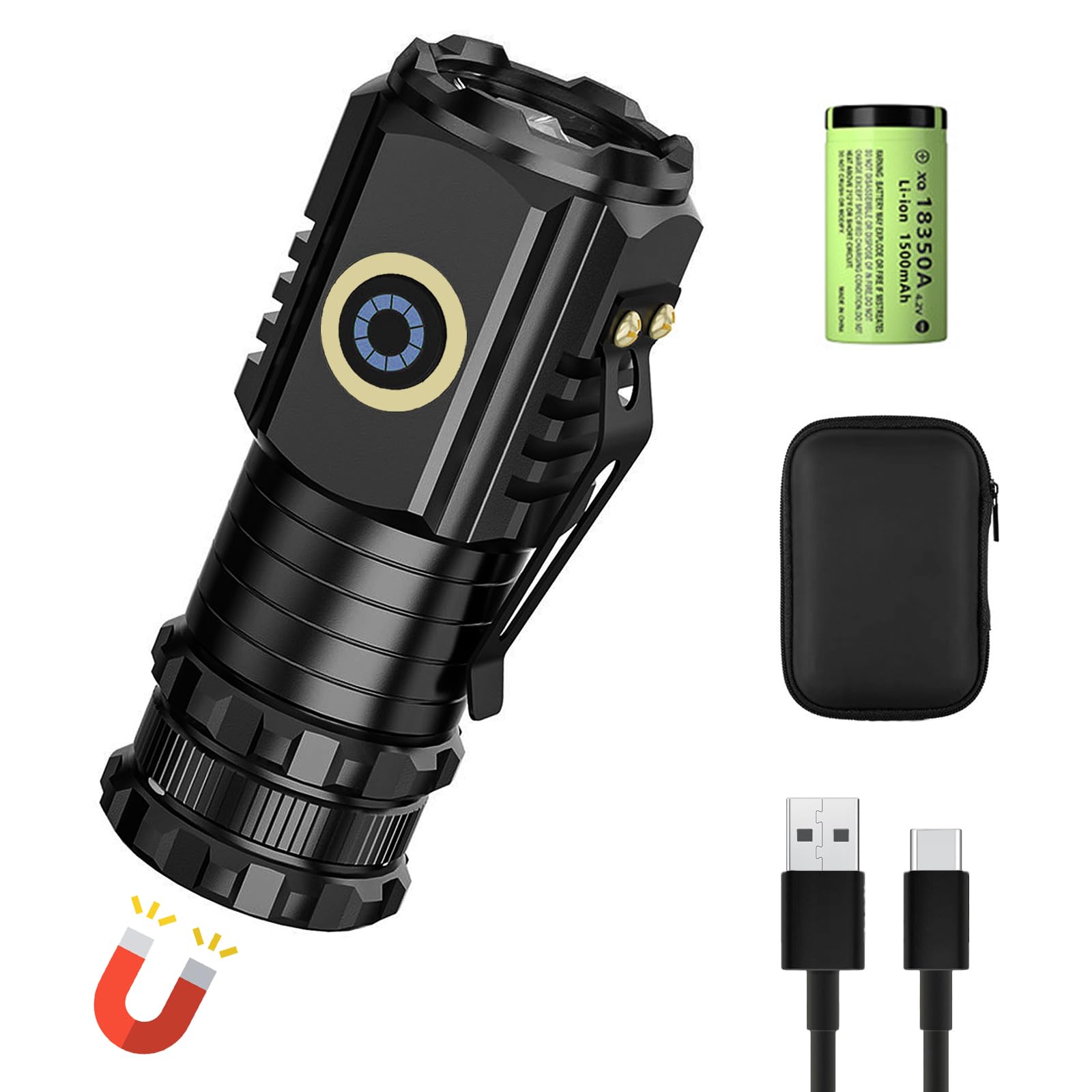 Magnetic Rechargeable Flashlight,Bonlaer USB C Rechargeable Small LED ...