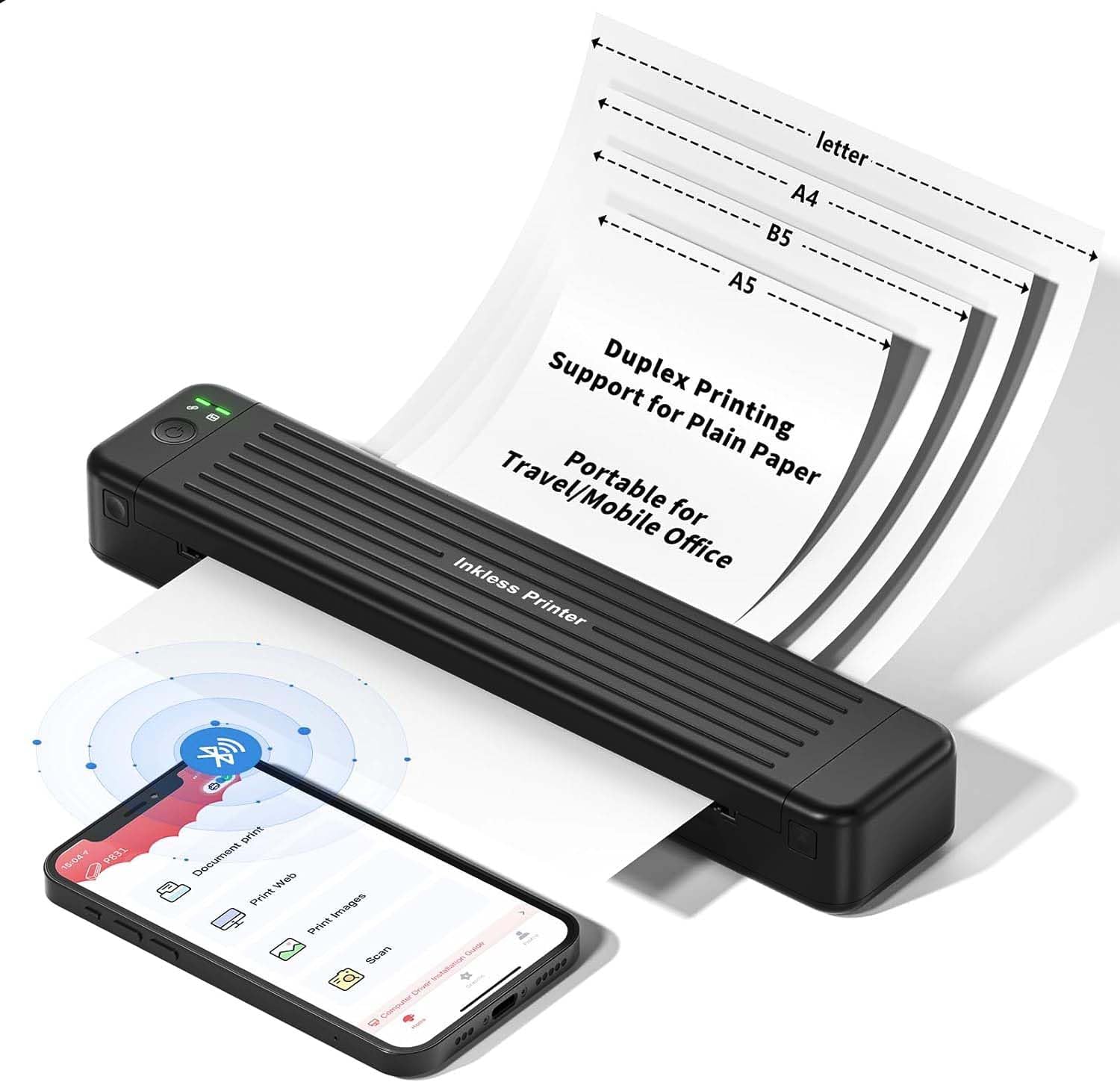 Zoolion Mobiler Tragbarer Drucker A4 für Unterwegs - Reisedrucker für ...