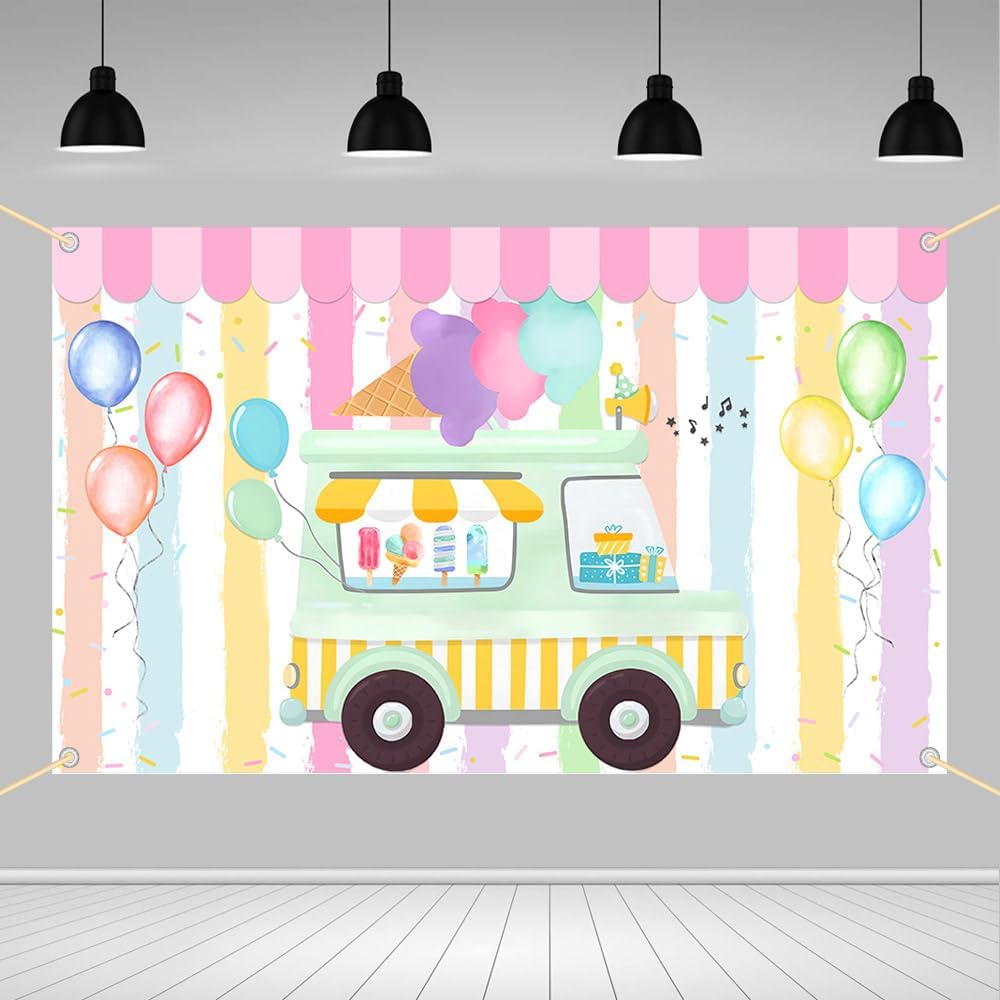 Amazon.com : Mocsicka Ice Cream Backdrop for Birthday Party Donut Sweet ...