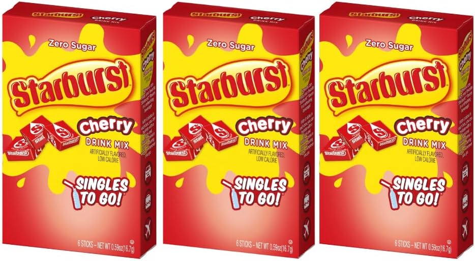 Amazon.com : Starburst Singles To Go Zero Sugar Drink Mix, Cherry, 6 CT ...