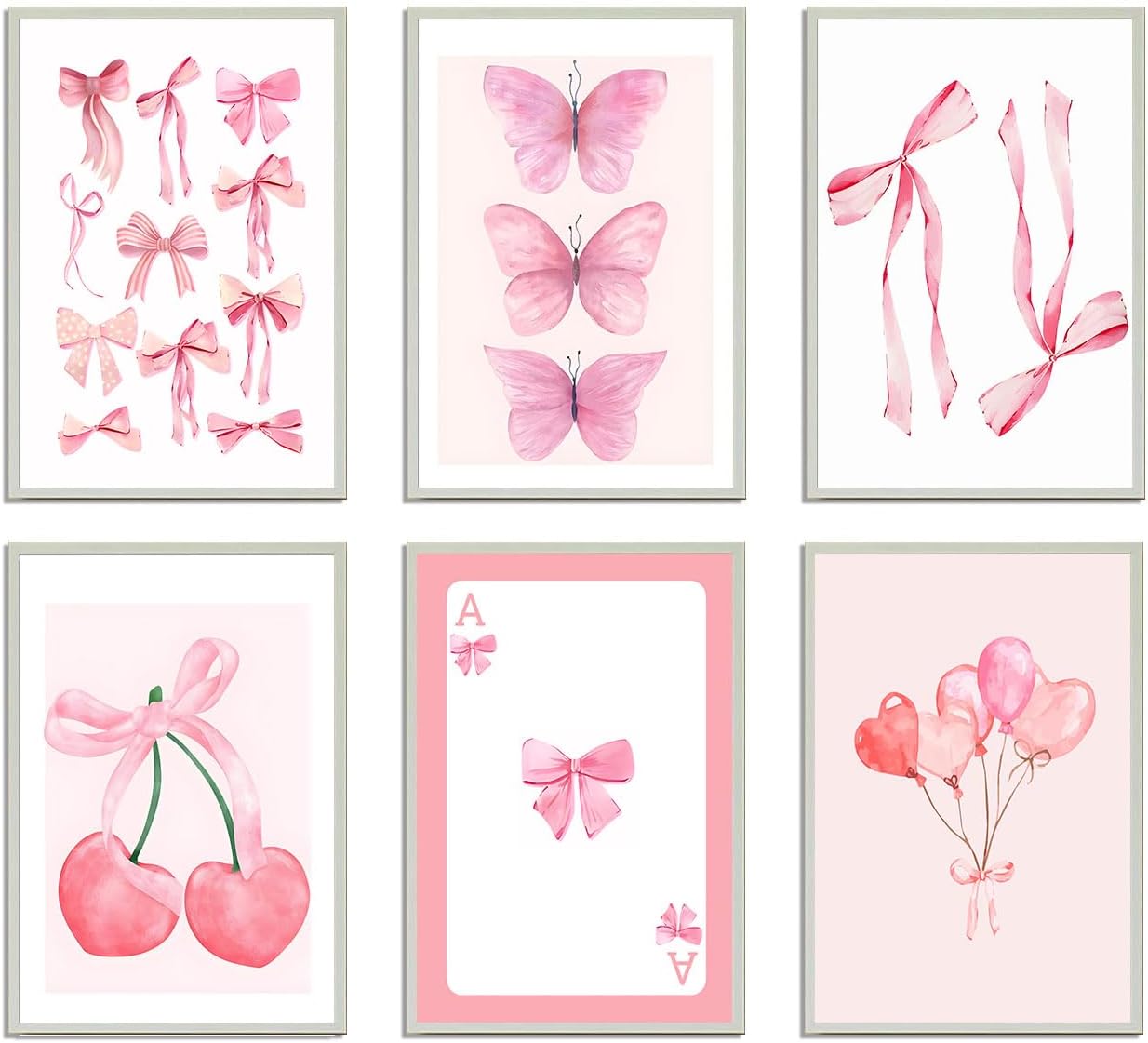 Amazon.com: WYHLMTQ 6pcs Pink Bow Canvas Wall Art Trendy Cute Girly ...