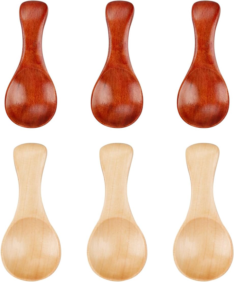 LZZEM 6Pcs Wooden Salt Spoon Solid Salt Wood Condiments Spoon Mini Wood ...