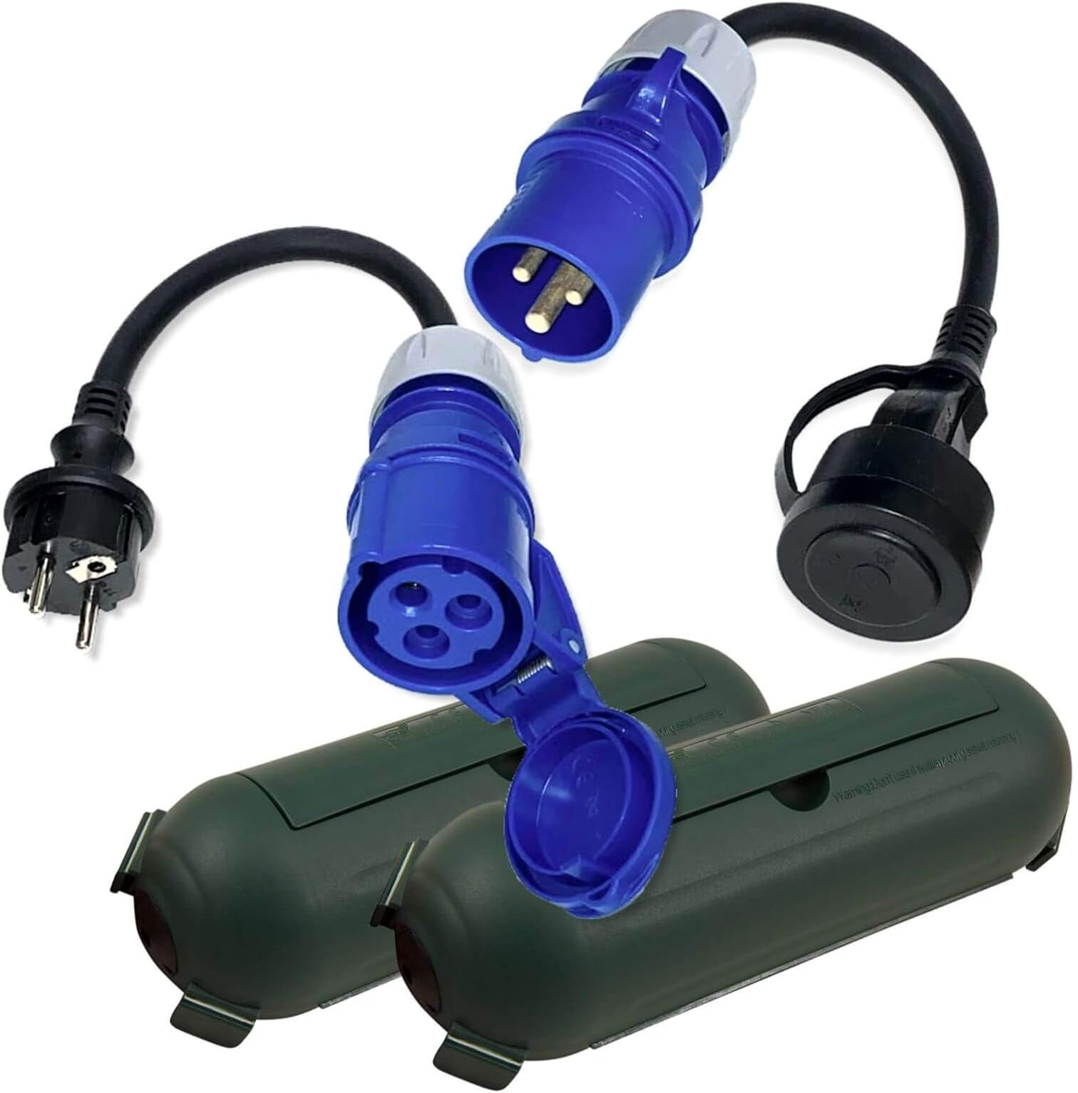 IntuiFlex CEE Adapter Schuko Kabel Stecker Kupplung Schutzbox Set ...