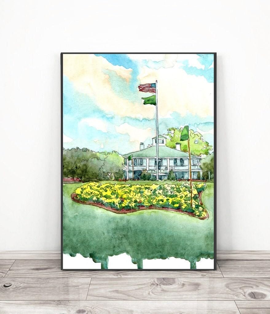 Amazon.com: Augusta Golf Print Watercolor Painting, Golf Prints for men ...