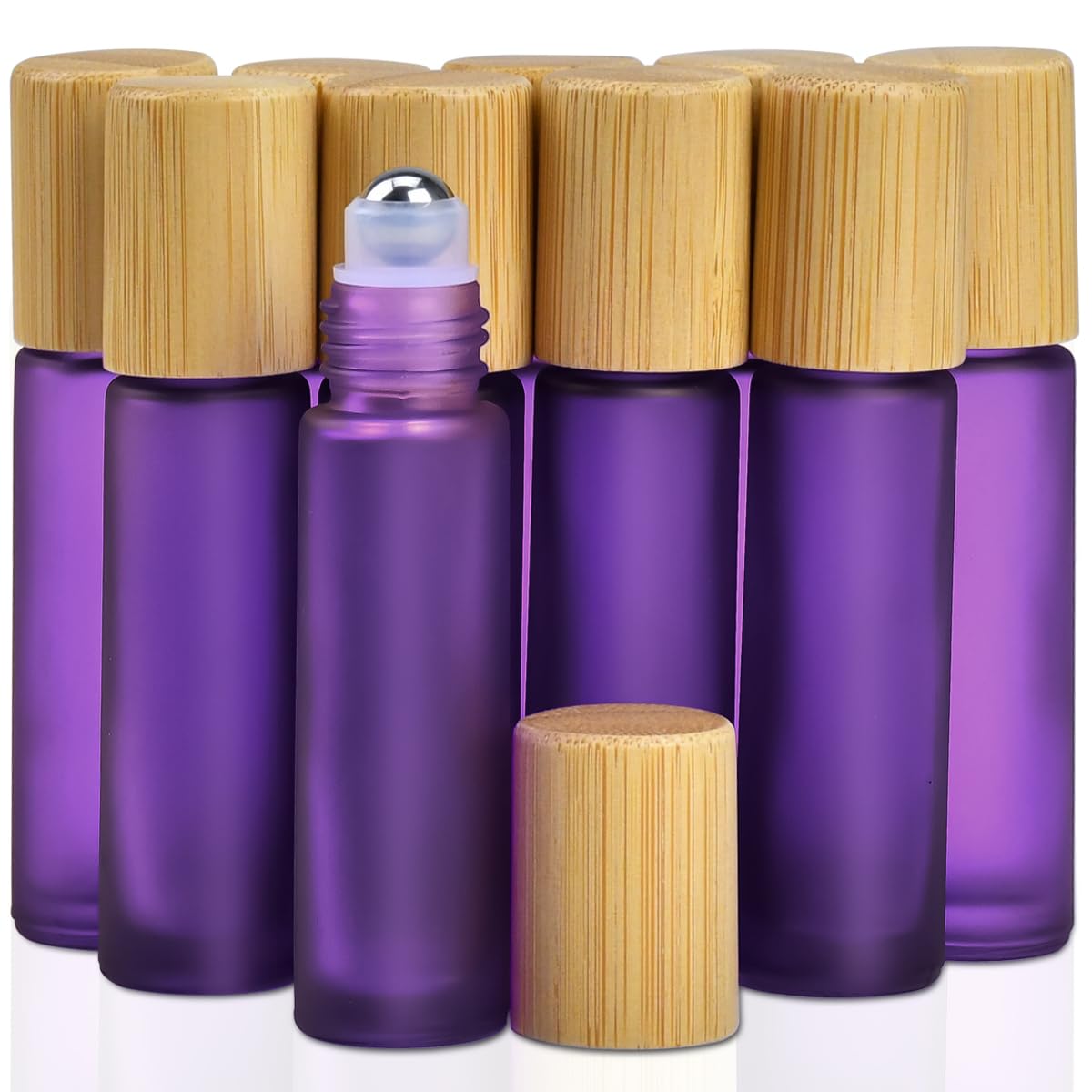 Amazon.com: Glass Roll On Bottle with Bamboo Lid for Essential Oils, 10 Pack 10 ml Frosted Glass ...