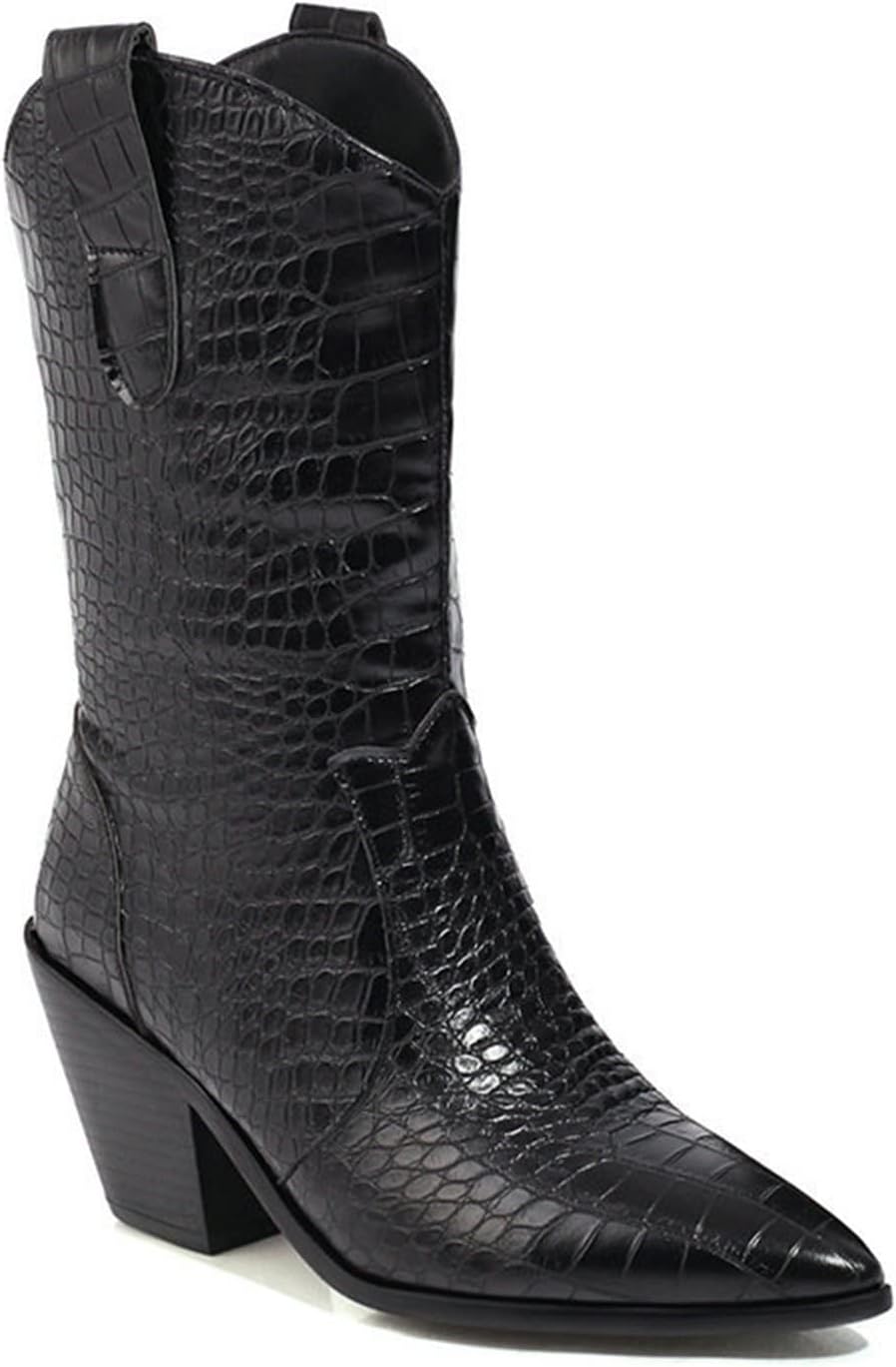Amazon.com | Womens Ankle Boots Pointed Toe Chunky Block Mid Heel ...