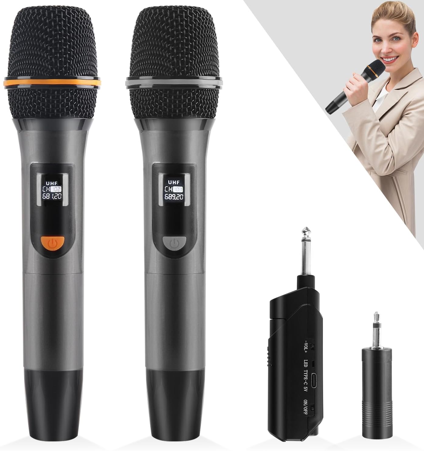 Amazon.com: Metal Dual Wireless Microphone Systems: UHF Cordless ...