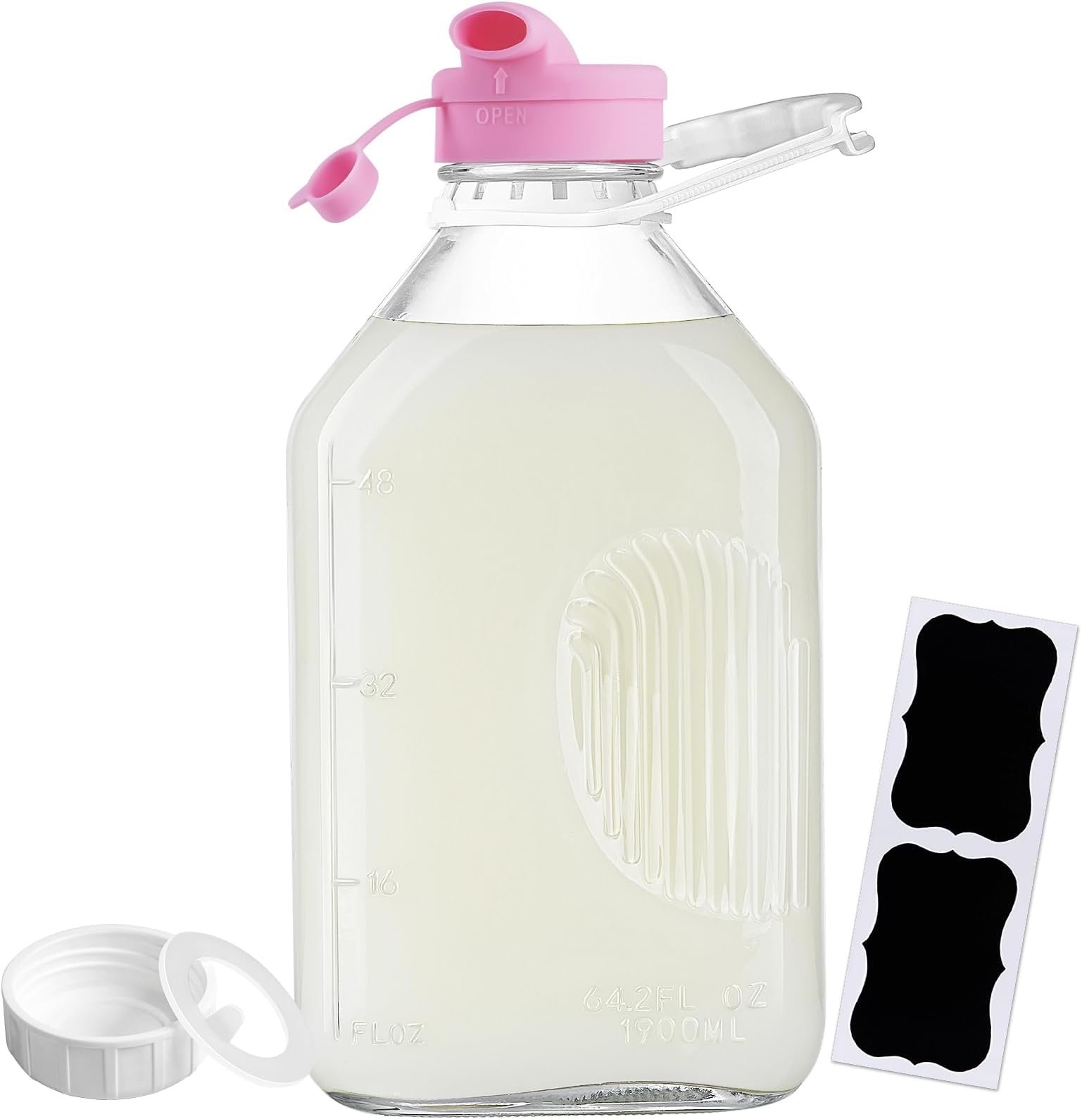 Amazon.com: FyndraX Glass Milk Jugs Bottles - Half Gallon / 2Qt ...