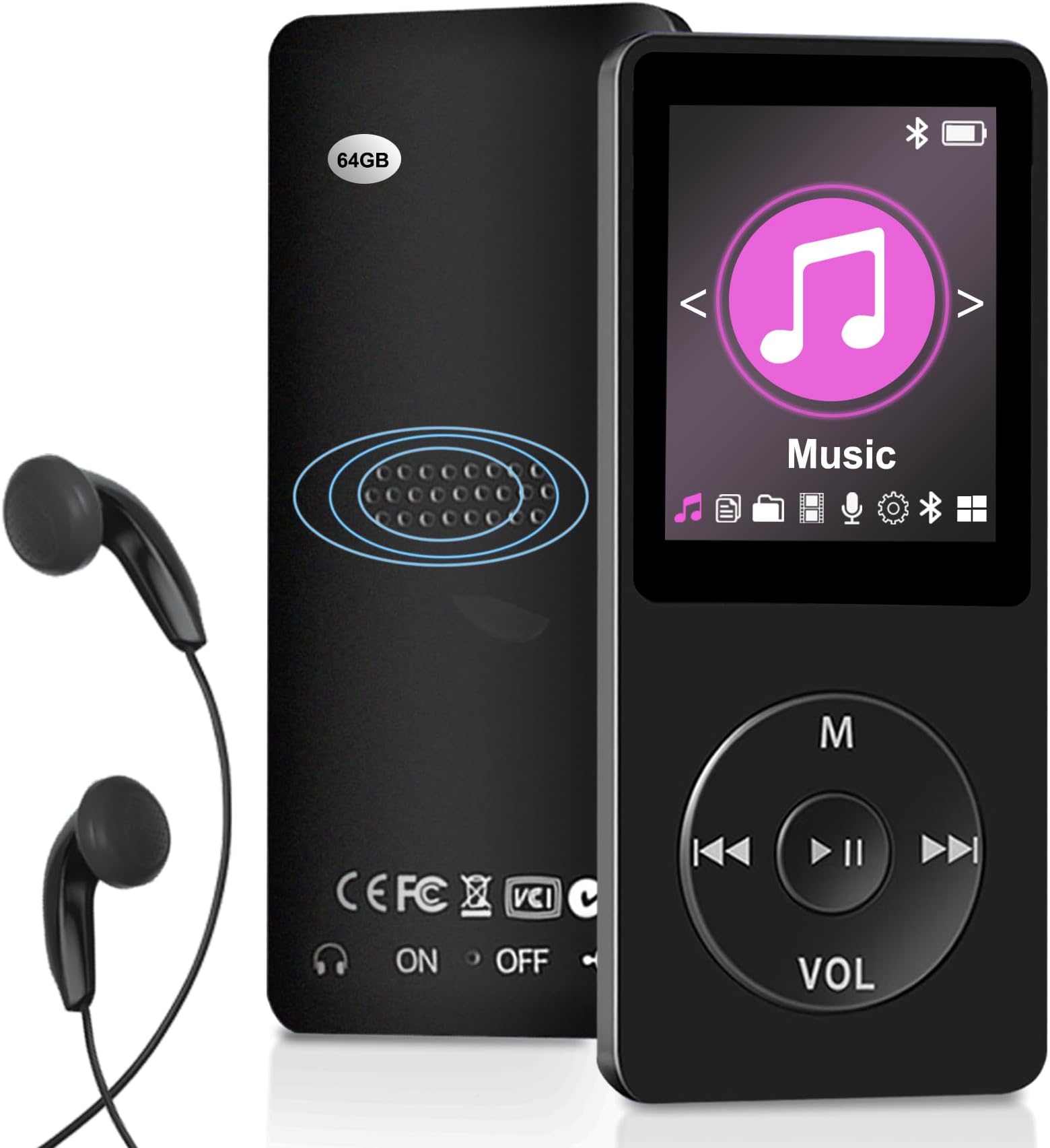 Lecteur MP3 64 Go avec Bluetooth 5.2, lecteur de musique AiMoonsa avec ...