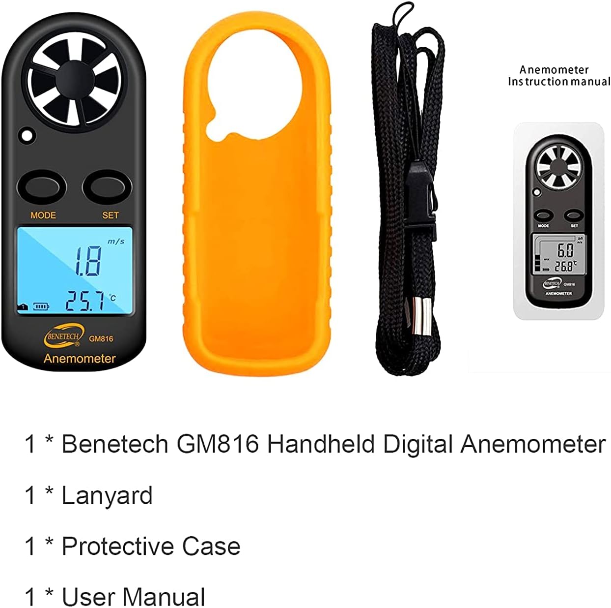 Anemometer Handheld, ARCELI Digital LCD Wind Speed Meter Gauge Air Flow ...
