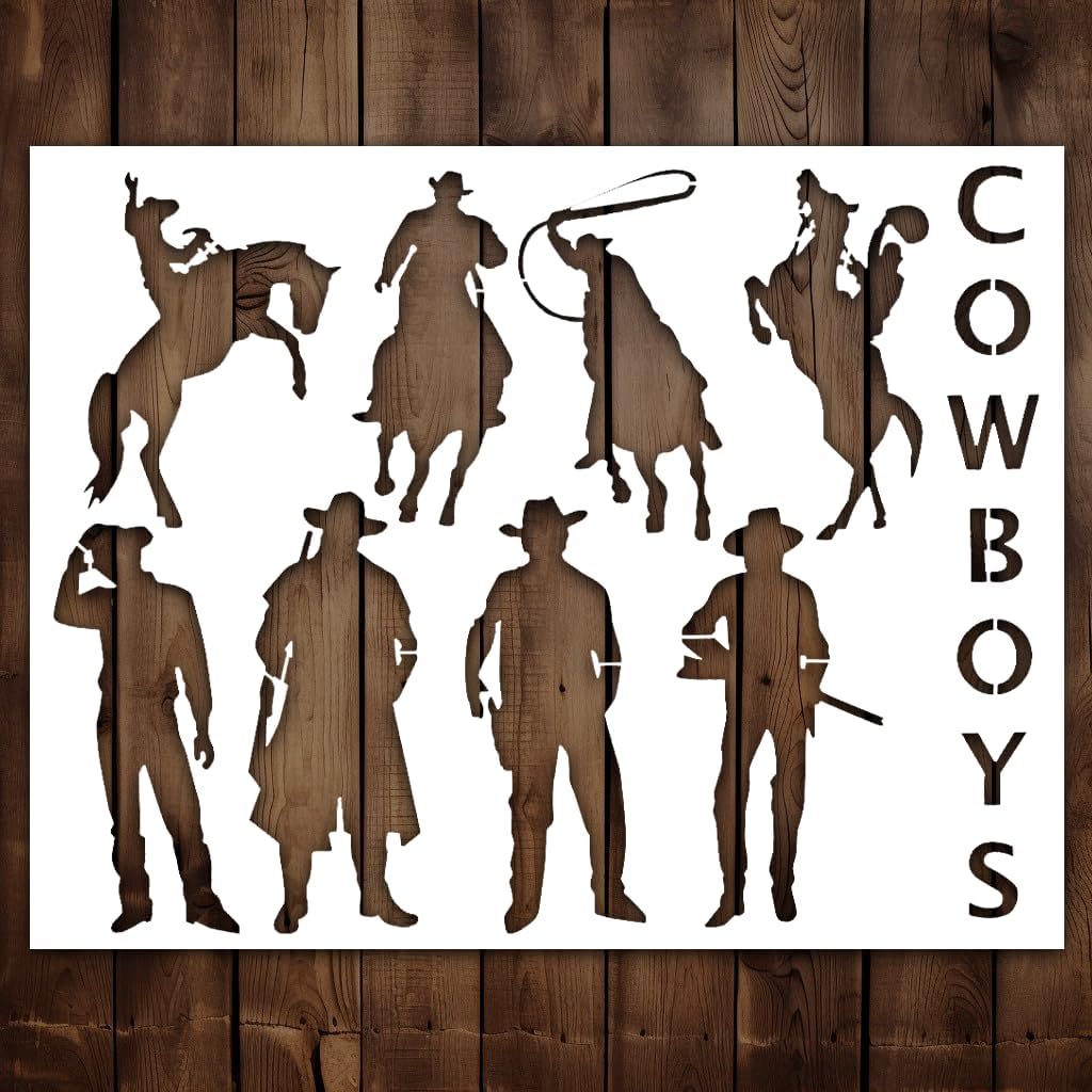 Amazon.com : Cowboys Stencil | Reusable Western Cowboy Silhouette ...