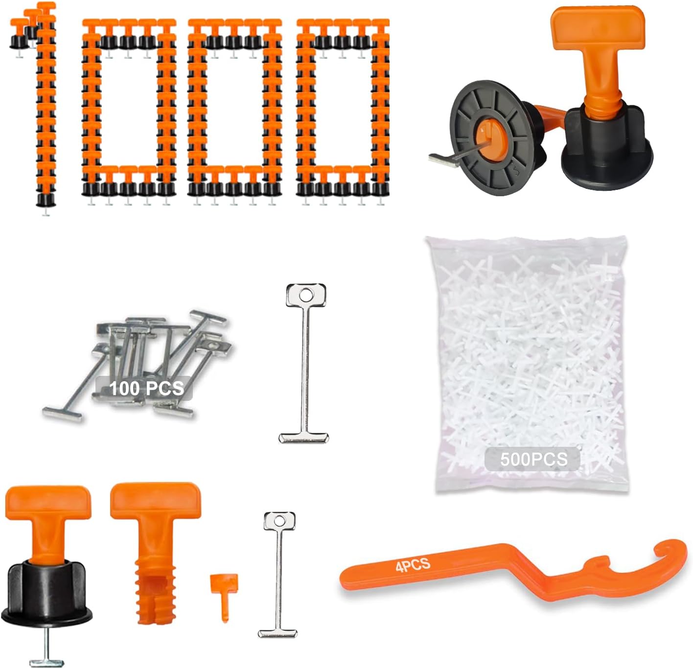 Tile Leveling System 1/16" Kit Reusable, 1000pcs Tile Leveler Spacer ...