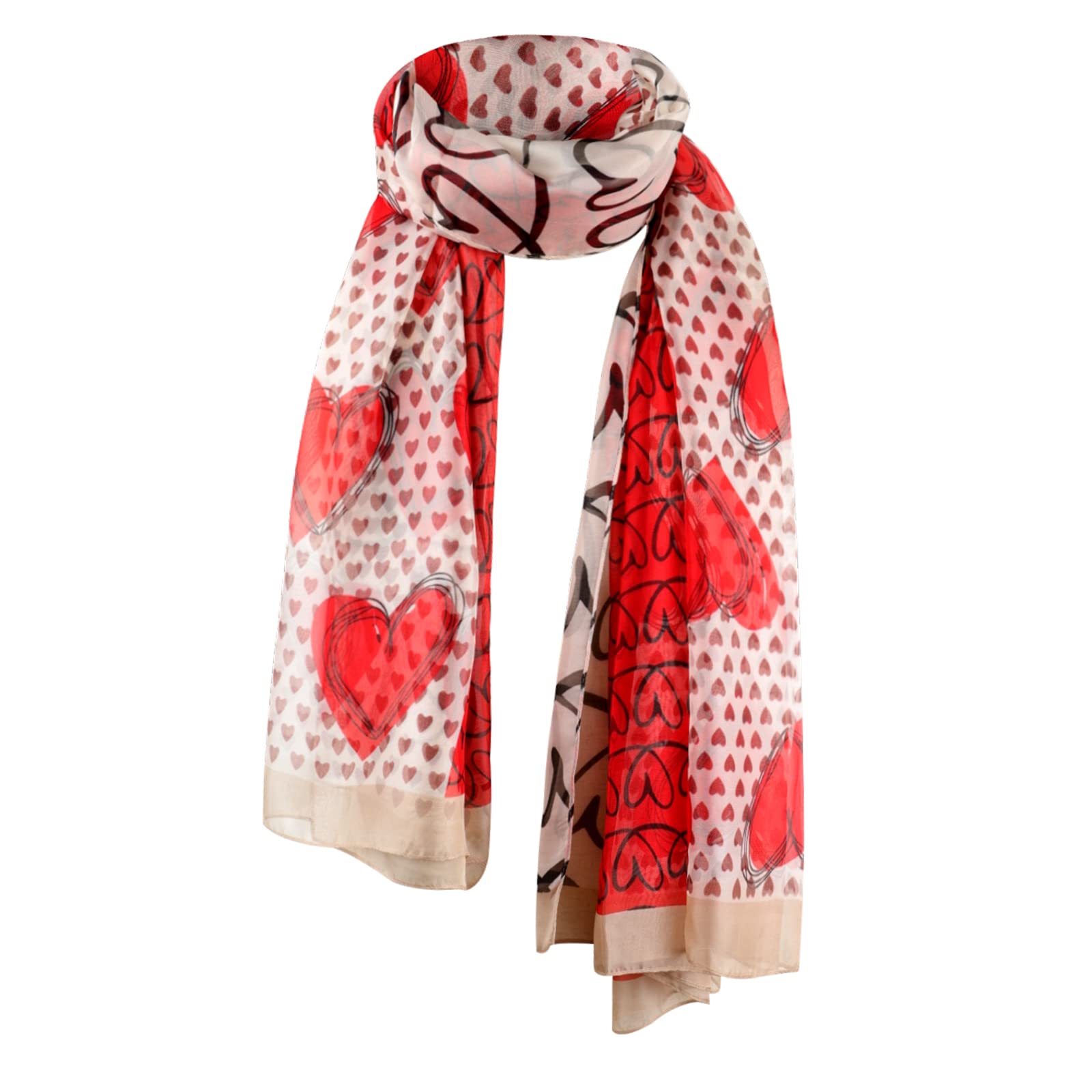 EYNDYN Red Heart Printed Scarf for Women Holiday Gift Red Long Scarf ...