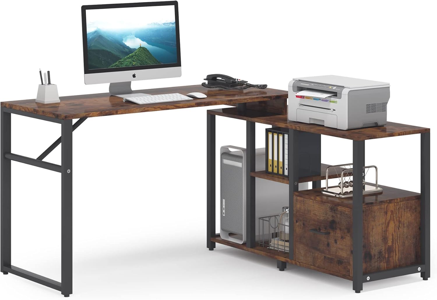 Amazon.com: Tribesigns Rotating L-Shaped Computer Desk with File Drawer ...
