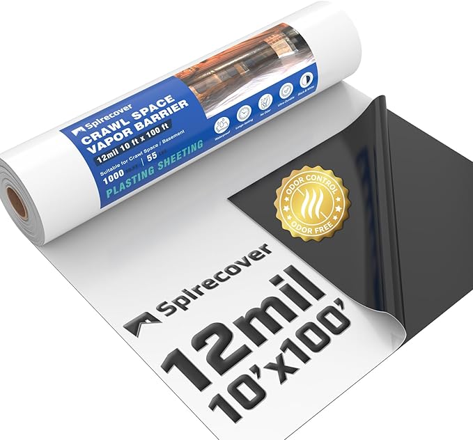 Spirecover 12 mil Vapor Barrier (10'x100'), Crawl Space Vapor Barrier ...