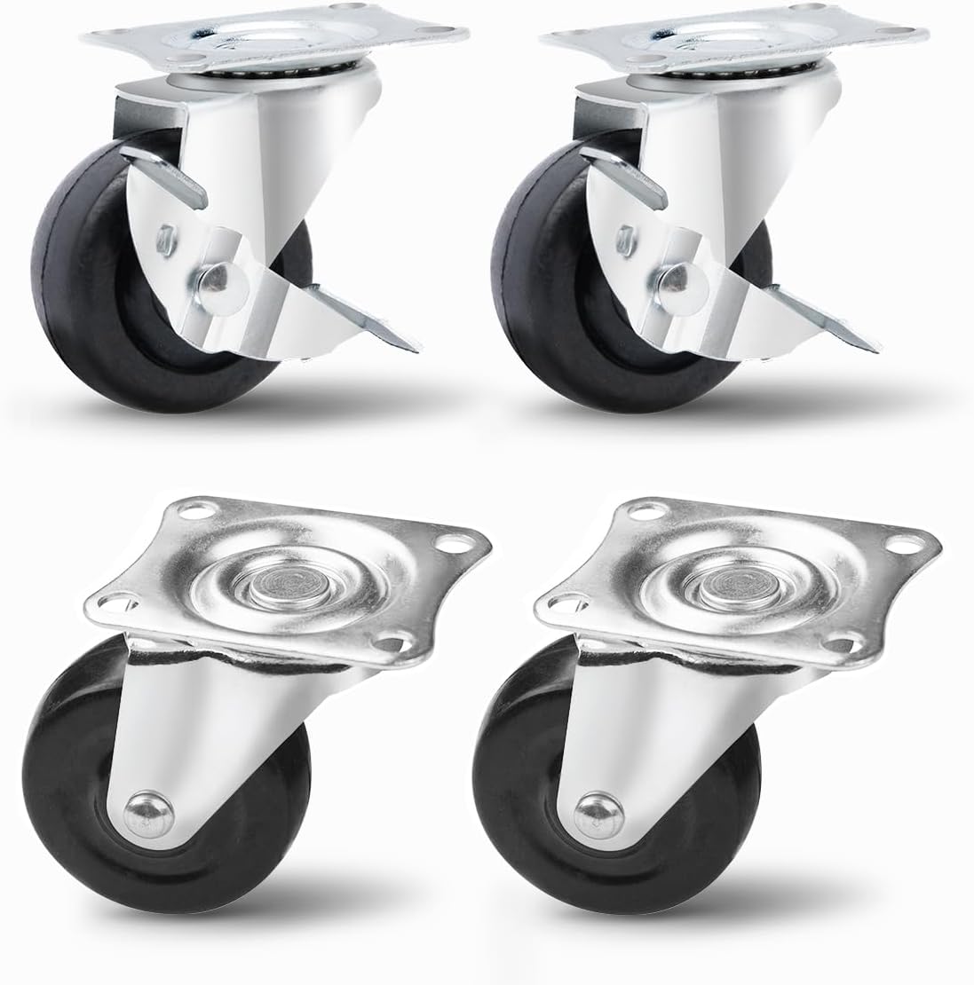 Amazon.com: POWERTEC 3 Inch Swivel Caster Wheels Set of 4 with Brake ...