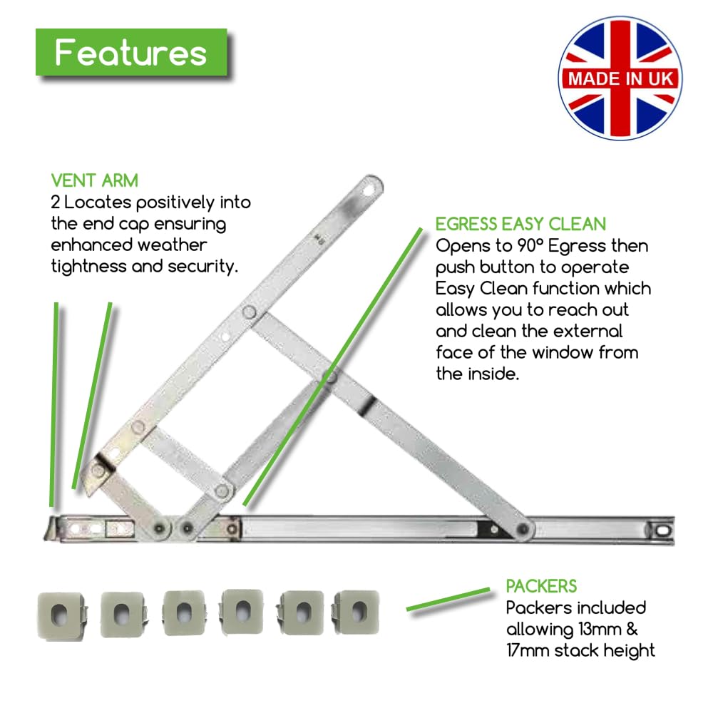 Genius 16″ (400mm) Retrofit UPVC Window Friction Stay Egress Easy Clean ...