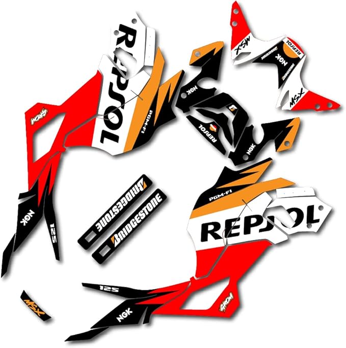 Amazon.com: Red Orange Repsol Graphics Fits Honda GROM 17-20 MSX125 ...