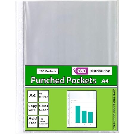 100x A4 Clear Plastic Punched Pockets Filing Folders Wallets Sleeves ...