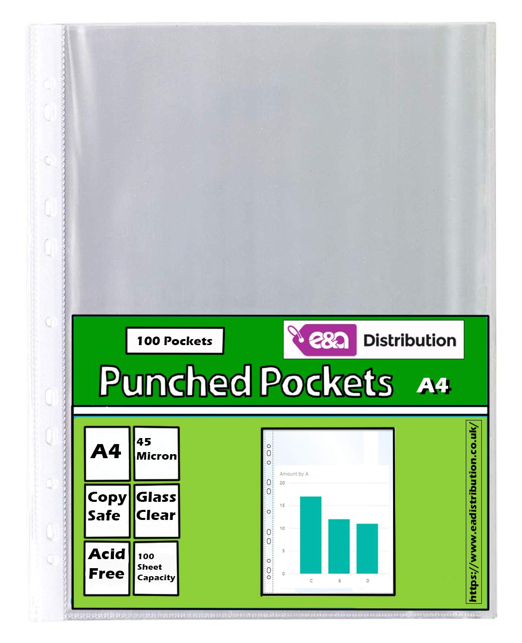 100x A4 Clear Plastic Punched Pockets Filing Folders Wallets Sleeves ...