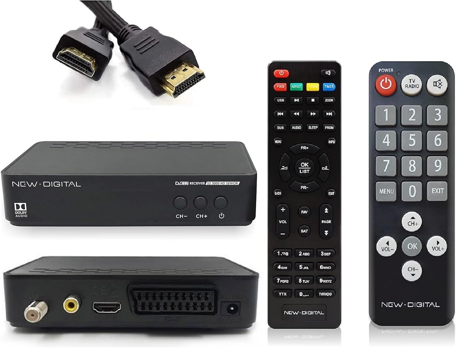 New DIGITAL S2 3000 HD Senior Digital Sat Receiver + 2. Fernbedienung ...