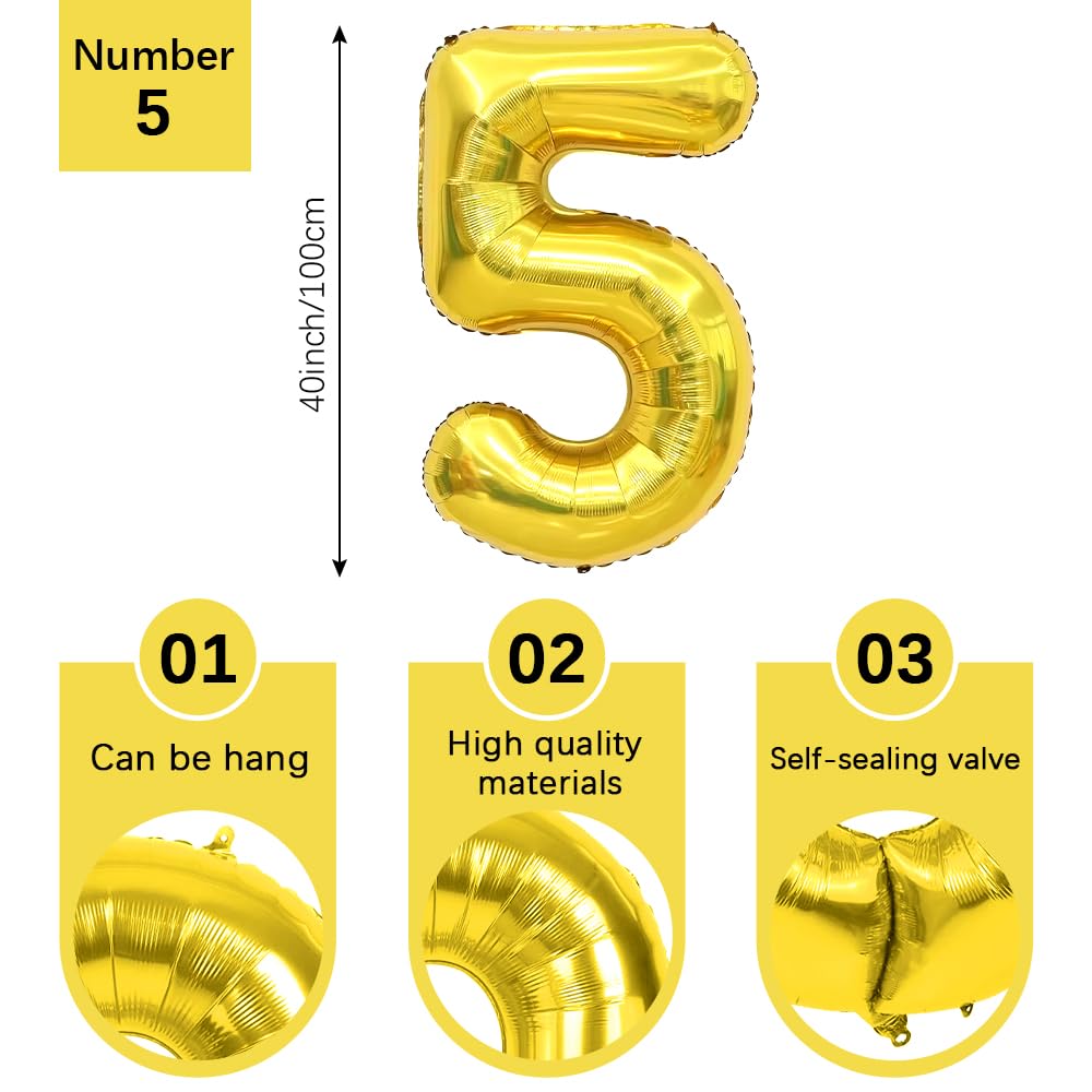 Snapklik.com : Number 5 Balloon 40 Inch Golden 5 Balloon Number 5th ...