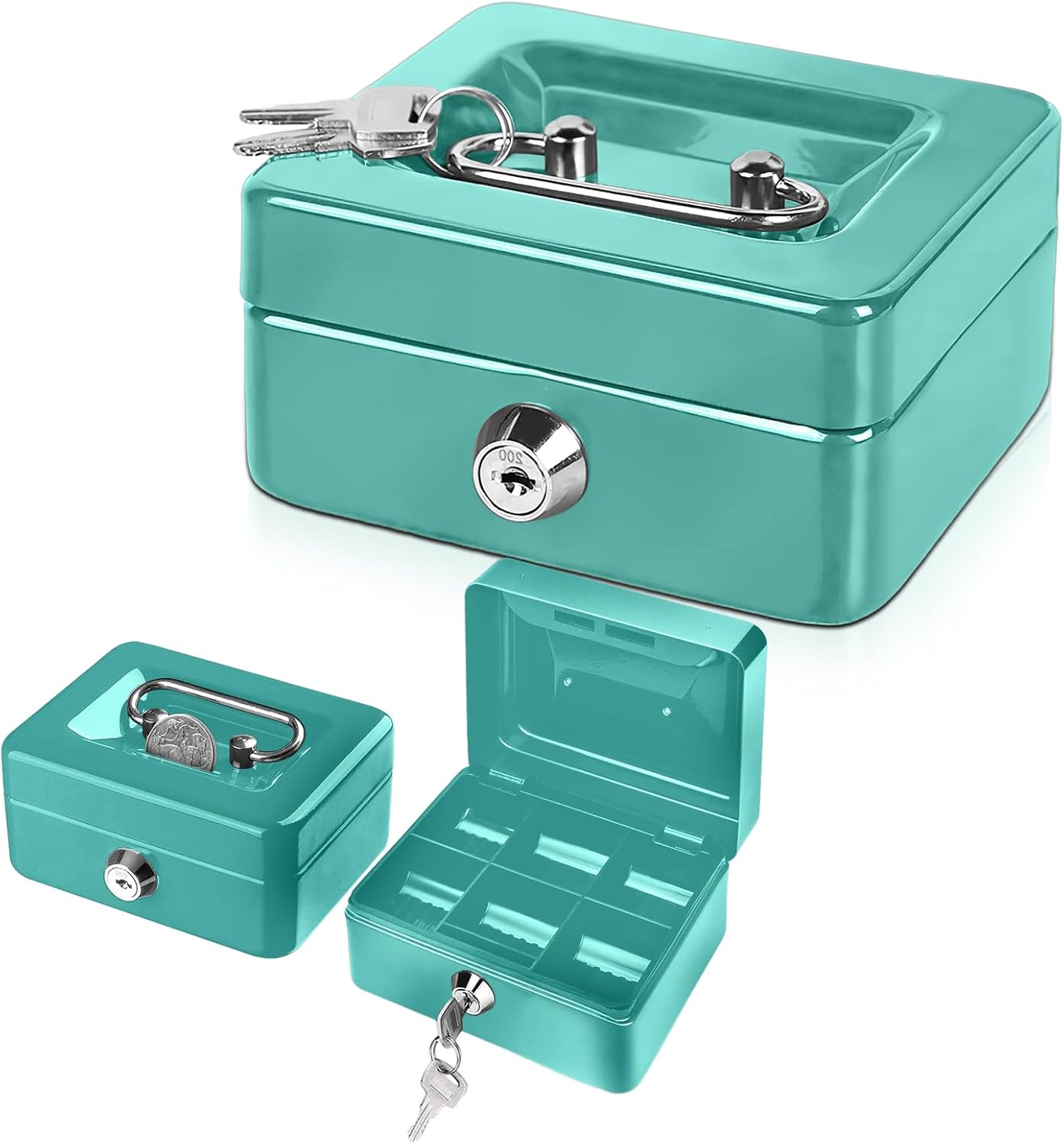 Cash Box, Money Box with Lock, Small Cash Box for Money, Coin, Bills ...