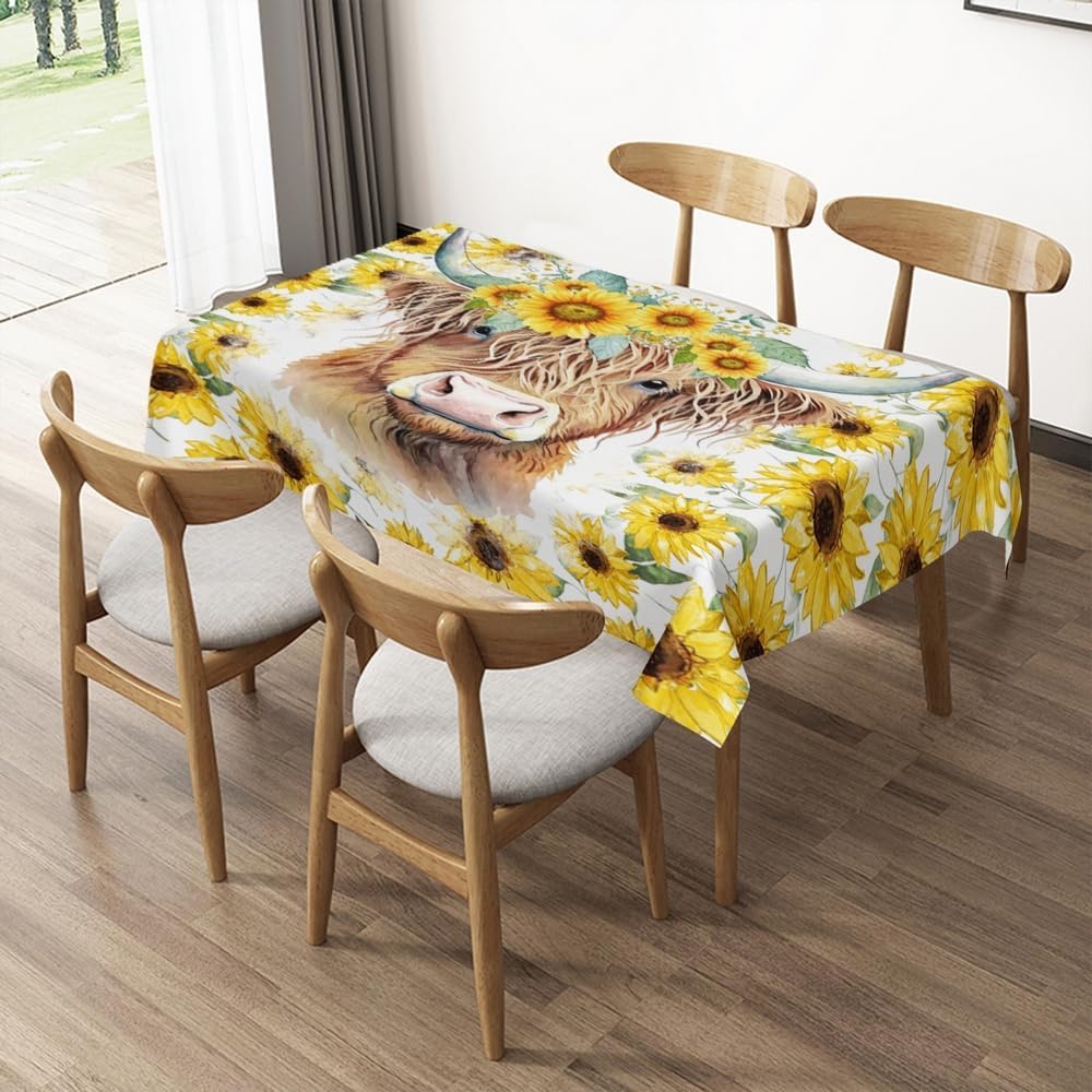 Amazon.com: Reateforin Spring Tablecloth Rectangle Highland Cow ...