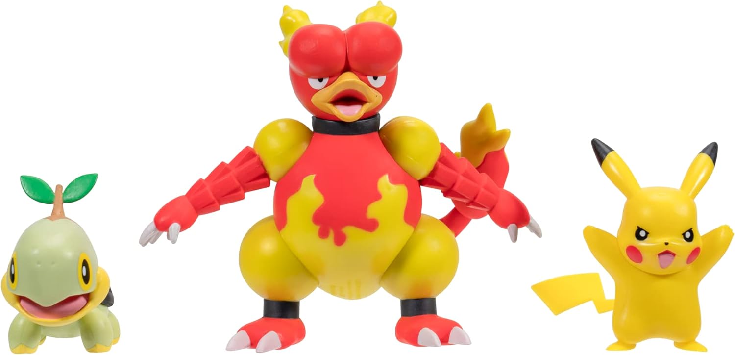Pokémon BATTLE FIGURE 3 PACK – Features 2-Inch Turtwig, Pikachu and 3-Inch Magmar Battle Figures ...