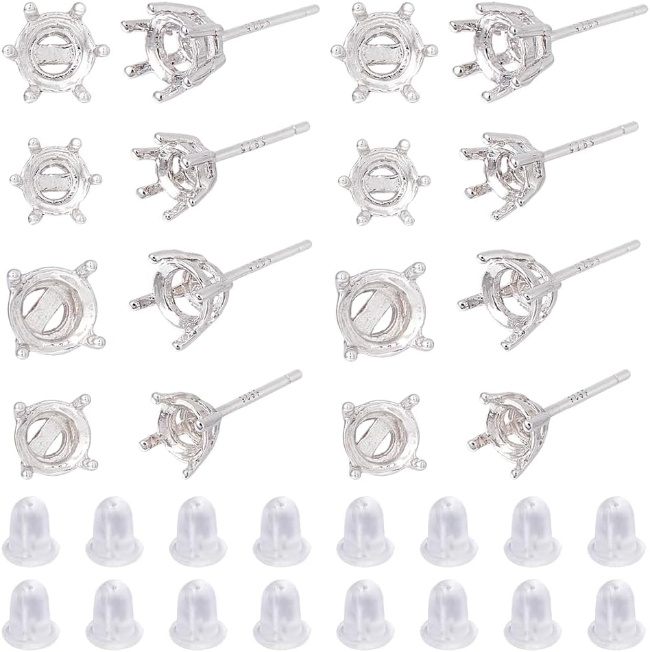 Amazon.com: Hobbspring 4 Pairs 925 Sterling Silver Prong Earring ...
