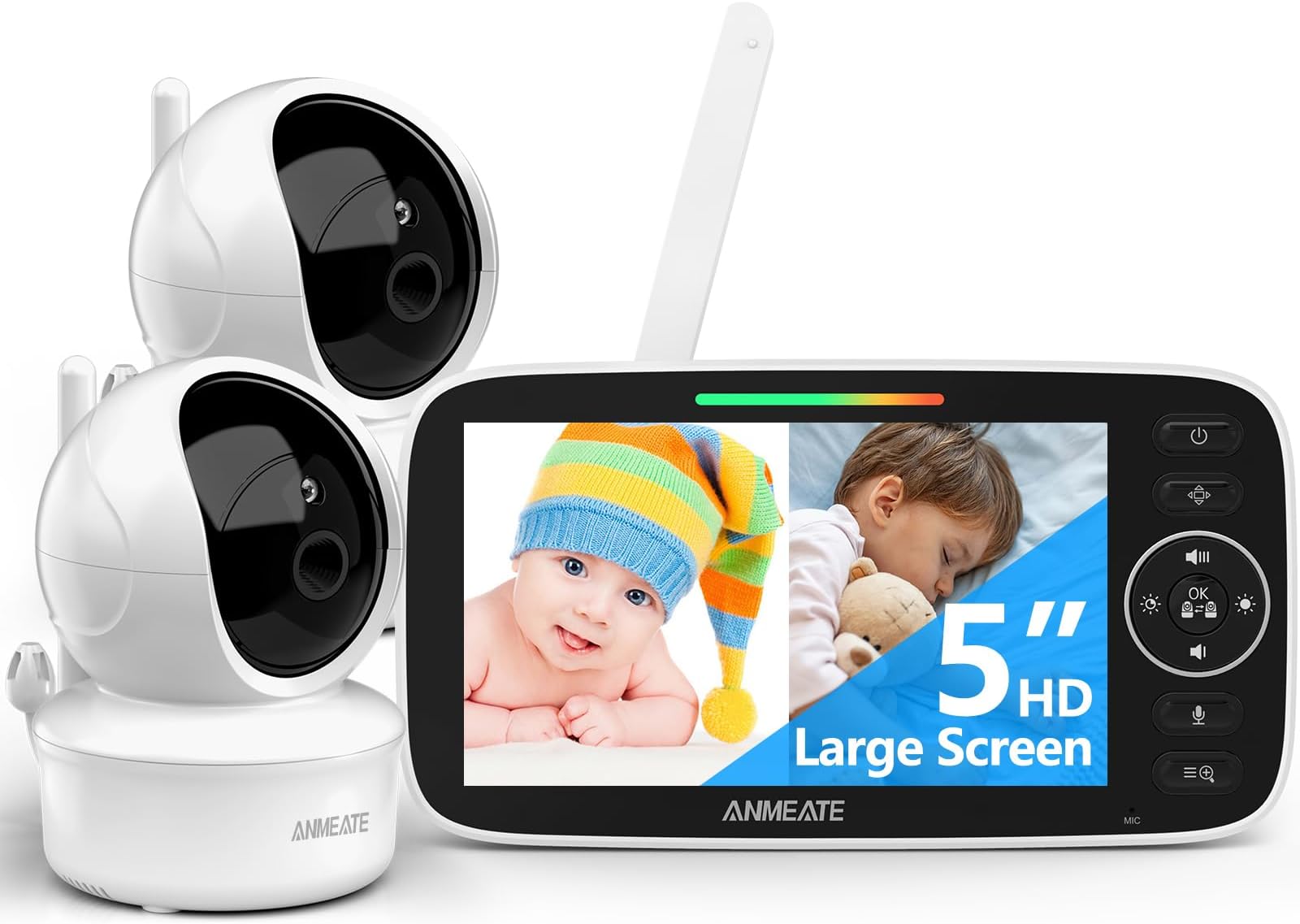 Amazon.com: ANMEATE Baby Monitor with 2 Cameras, 5" 720P HD Split ...