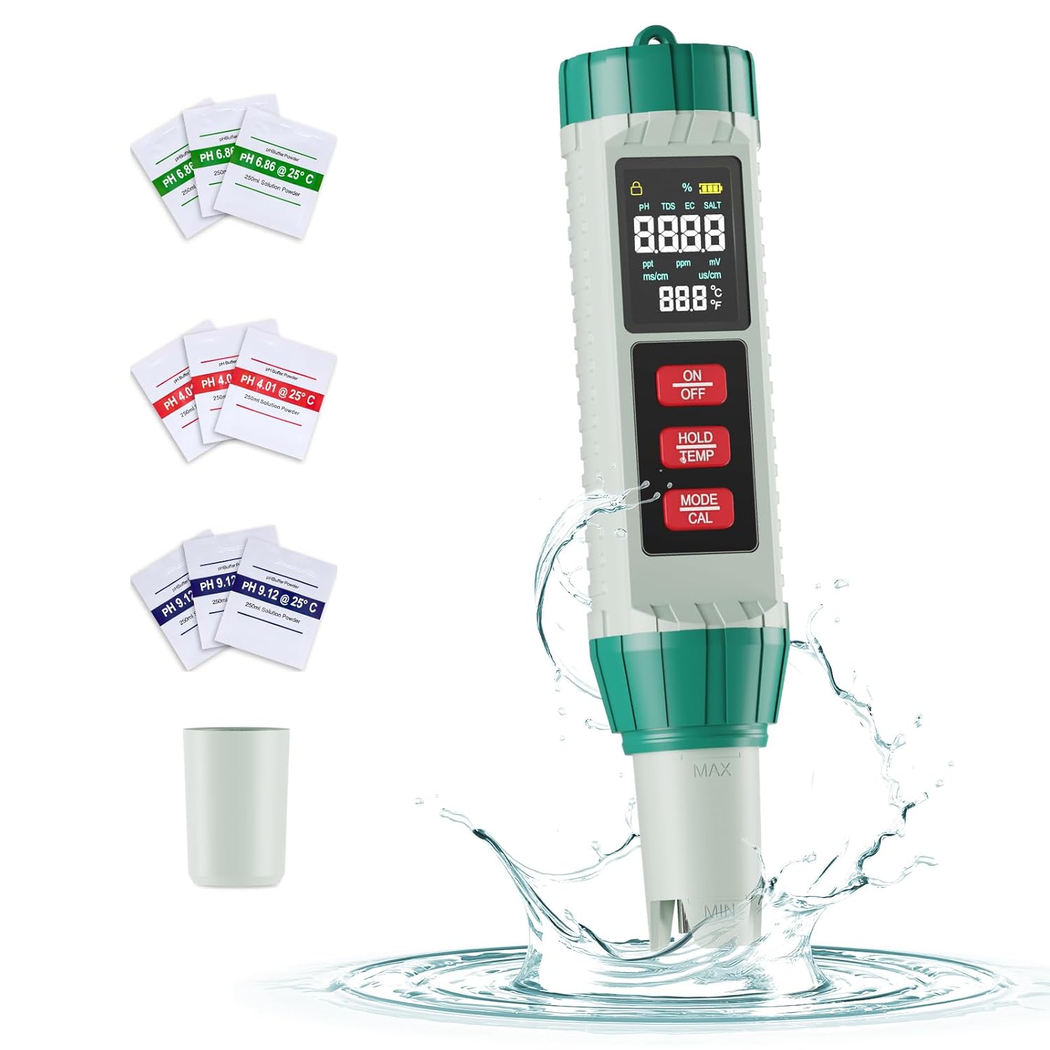 Digital Water Tester pH Meter: 5 in 1 PH TDS EC Salinity Temperature ...