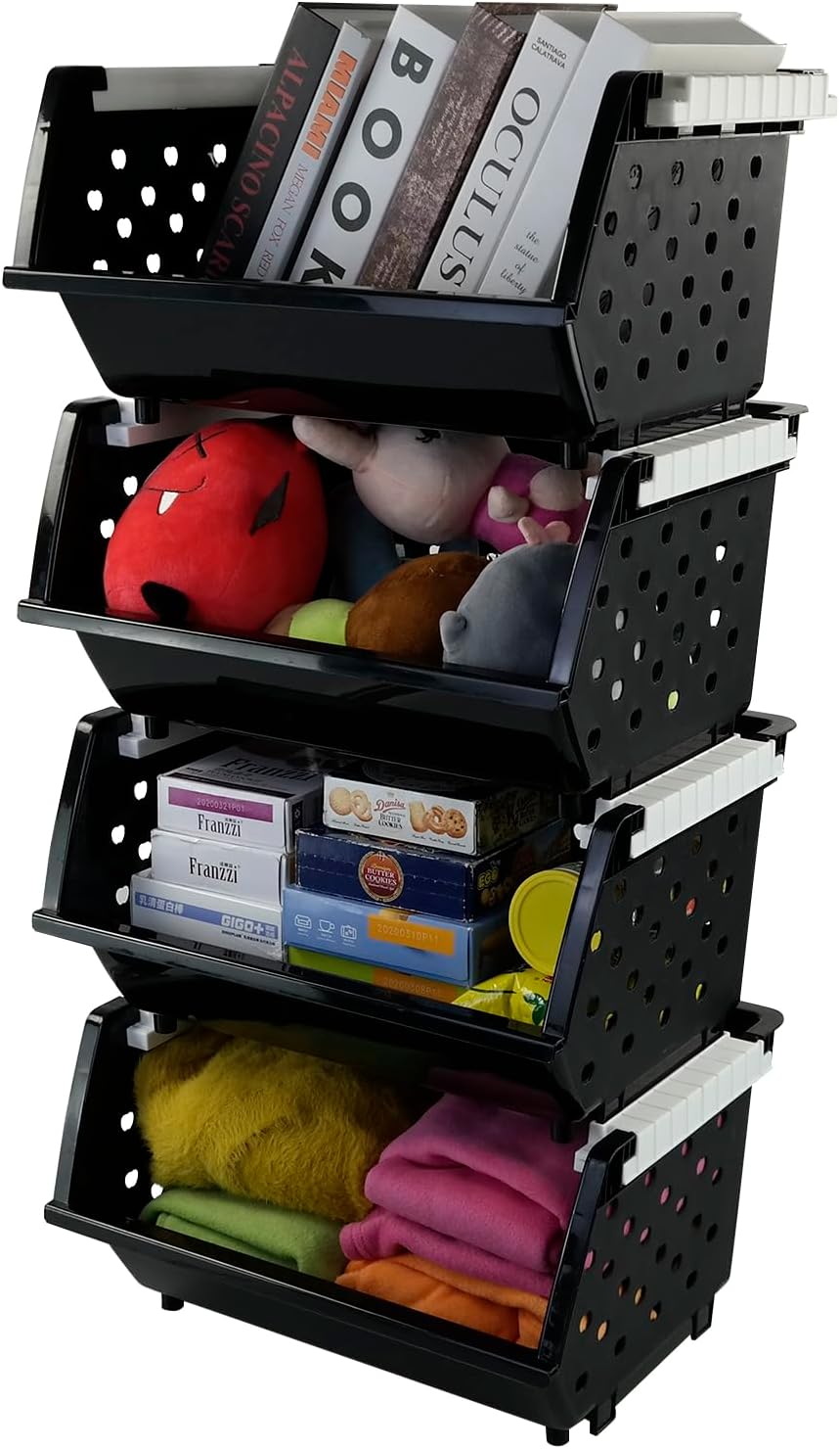 Amazon.com: Julyeen 4 Pack White Large Plastic Stackable Storage Bins ...