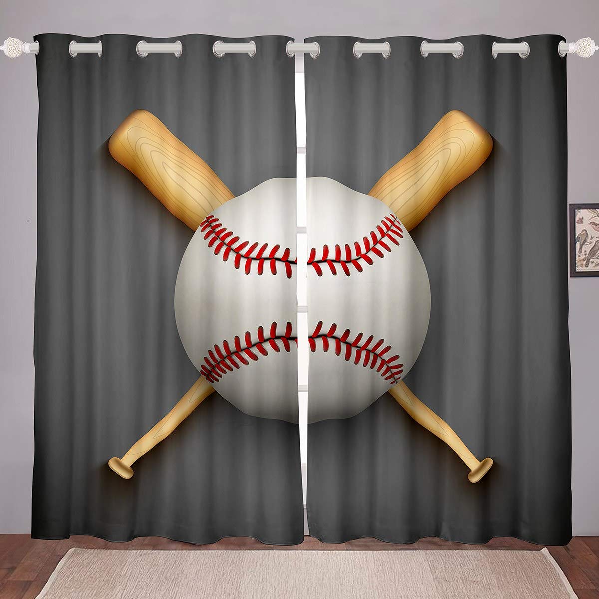 Amazon.com: Sports Baseball Room Darkening Curtain 3D Baseball Bat ...