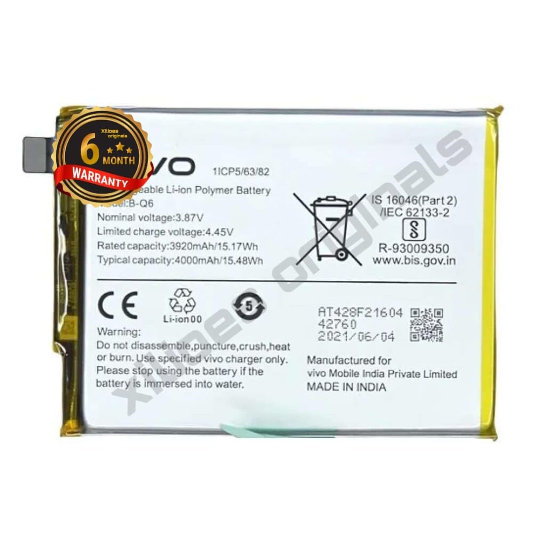 XILIOES ORIGINALS® B-Q6 Battery for vivo V21e 5G,V2055 15.48WH 3.87V ...