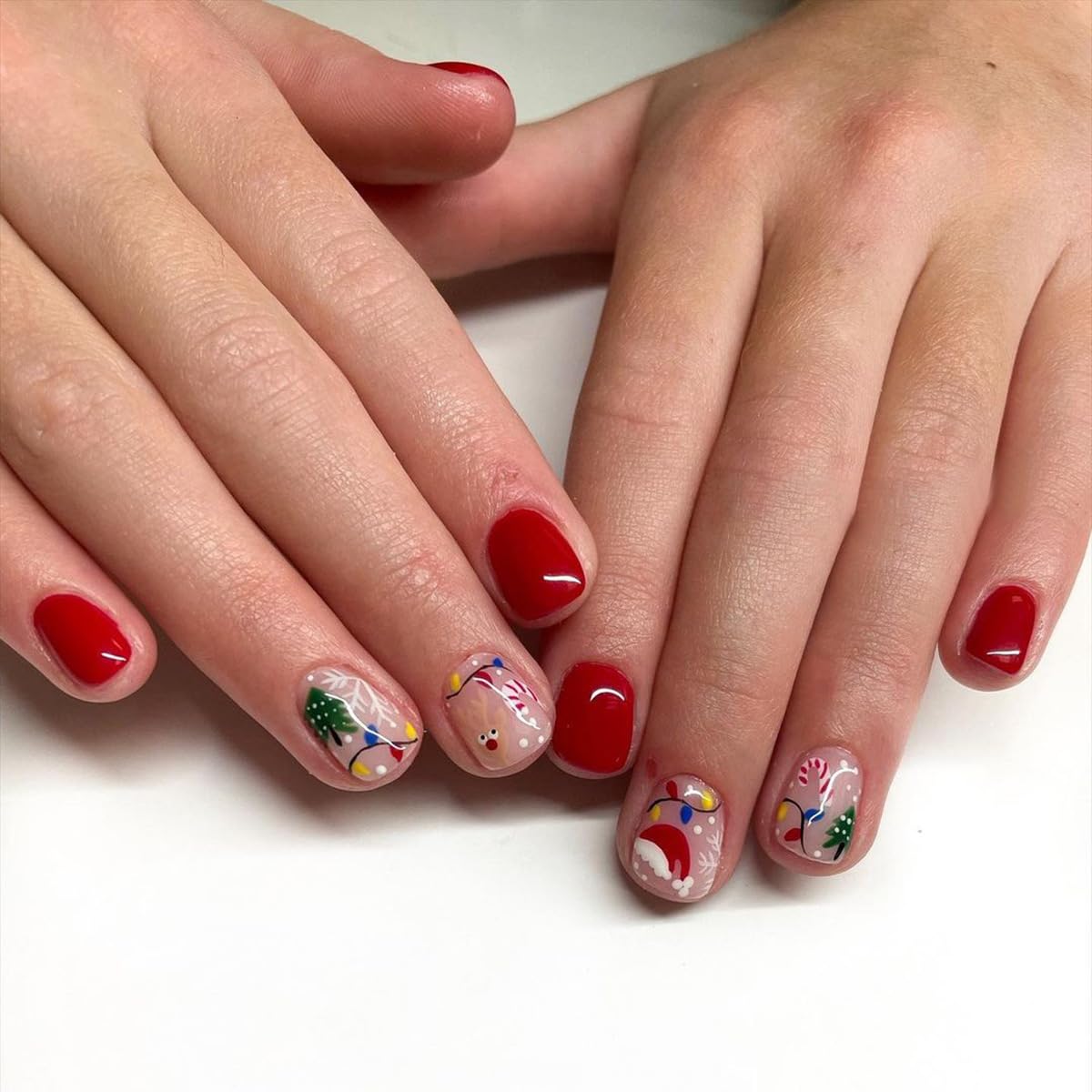 Amazon.com: Christmas Red Press on Nails Short Square Christmas Fake ...