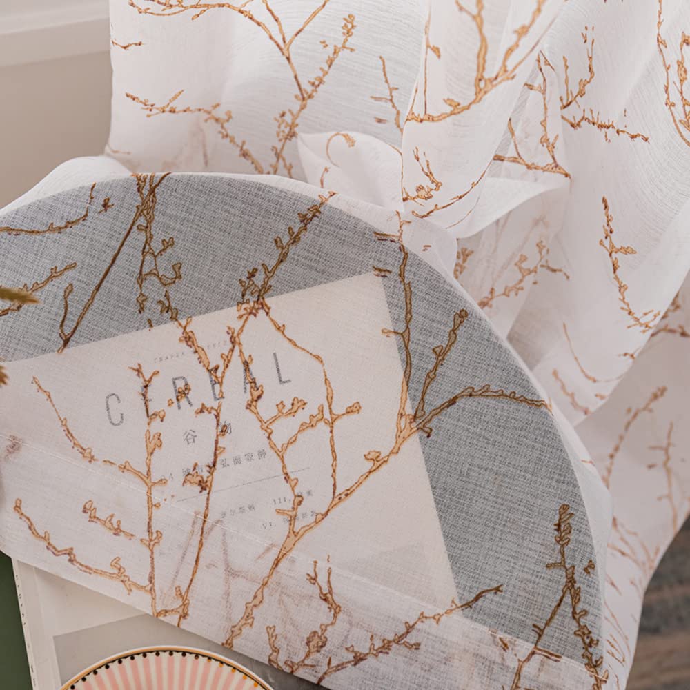 Buy H.EBONY Tree Branch Sheer Curtains for Bed Room -Khaki Tree Pattern ...