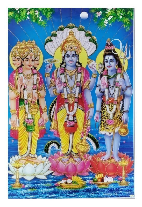 BM TRADERS Brahma Vishnu Mahesh Golden Zari Art Work Poster Without ...
